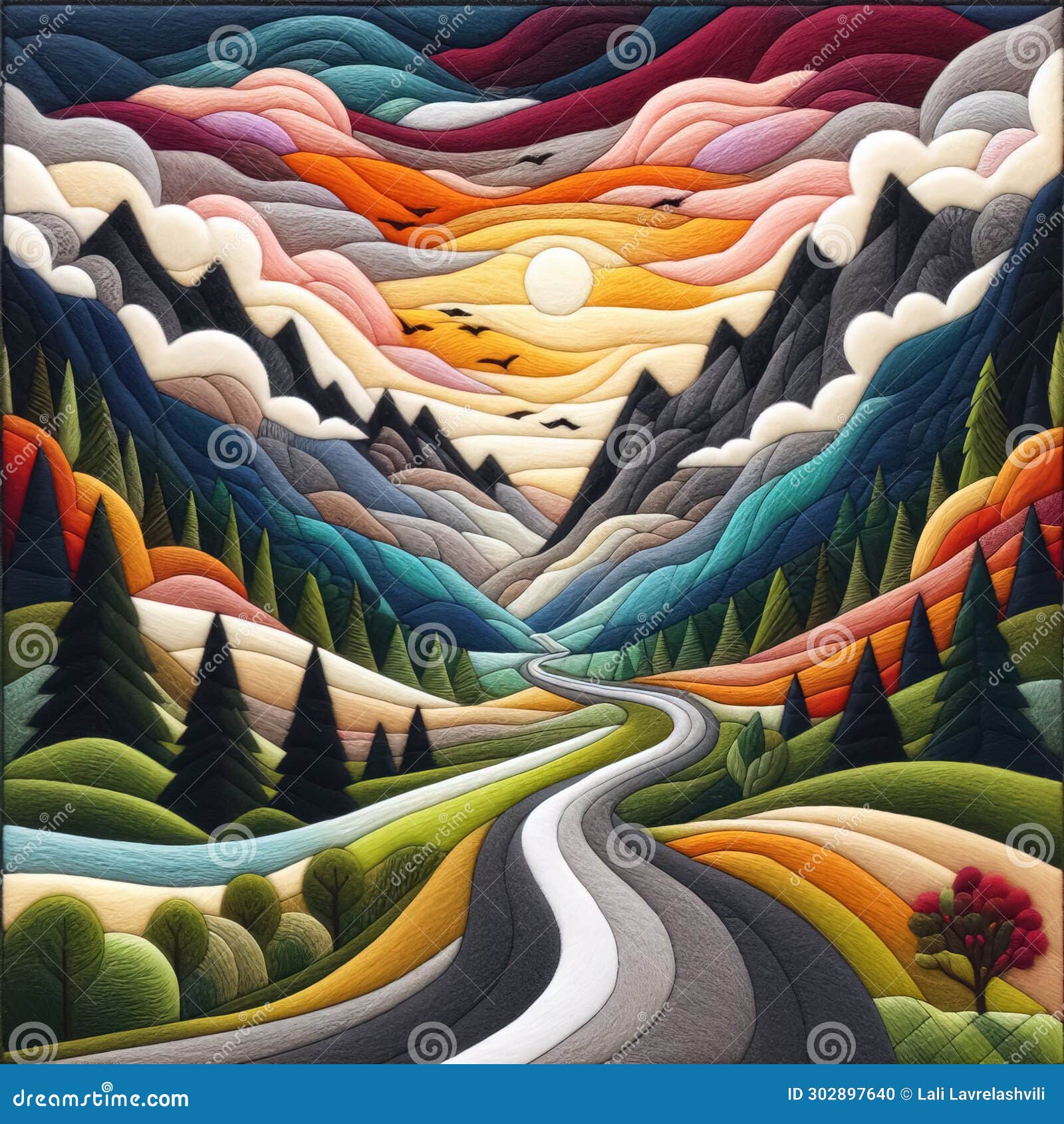 Felt Art Patchwork, Landscape of Beautiful Road in Mountains ...
