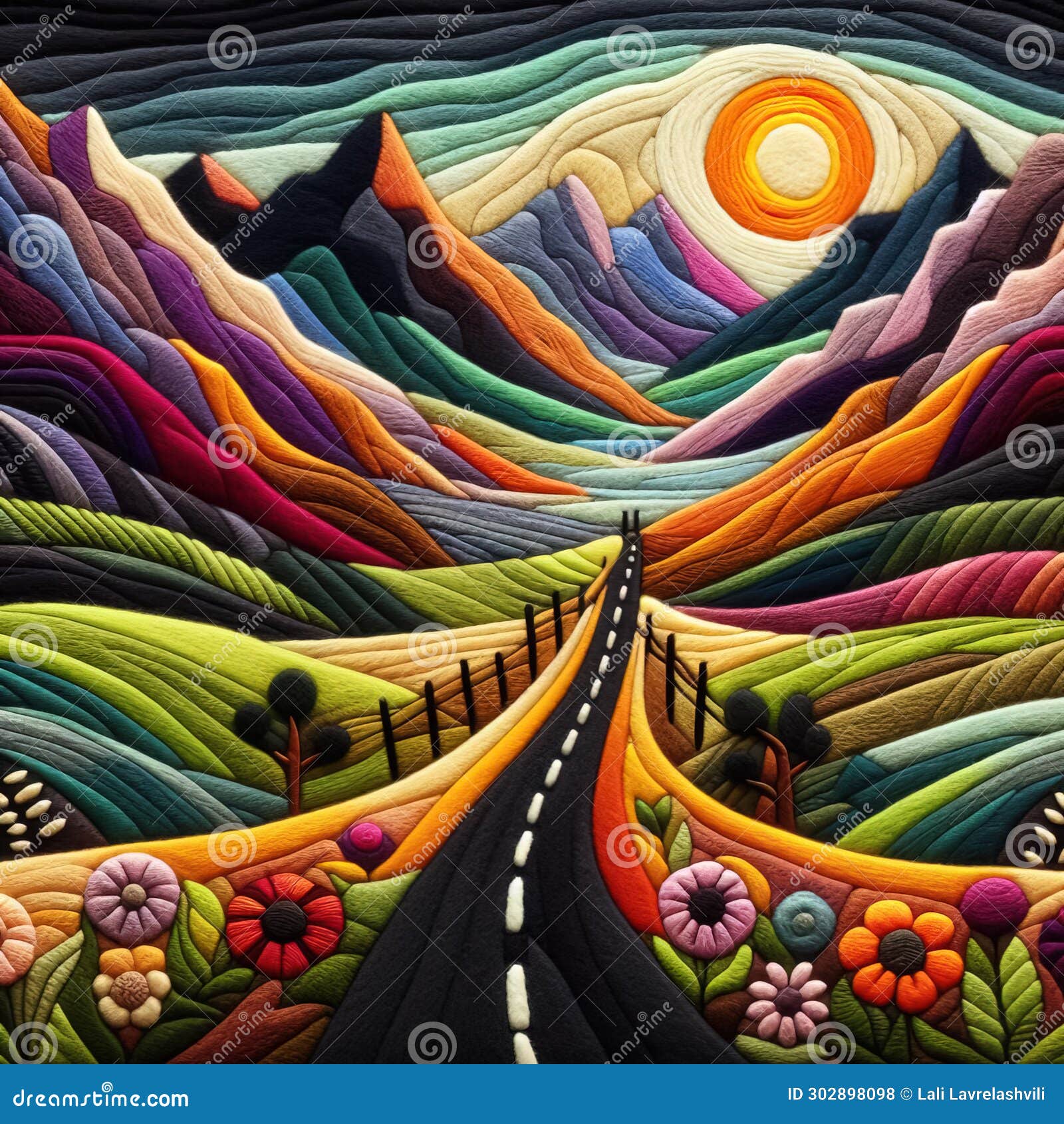 Felt Art Patchwork, Landscape of Beautiful Road in Mountains ...