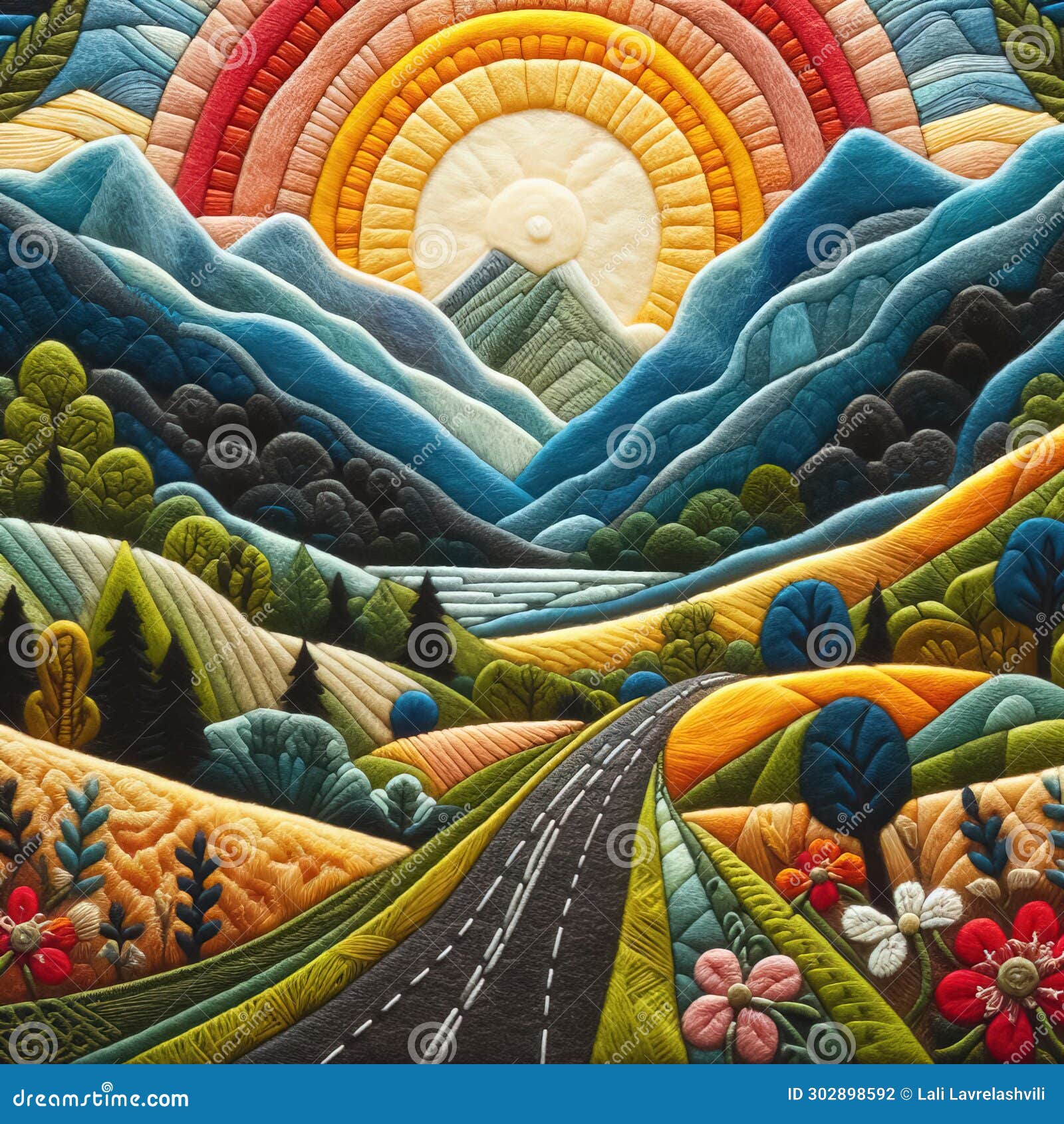 Felt Art Patchwork, Landscape of Beautiful Road in Mountains ...