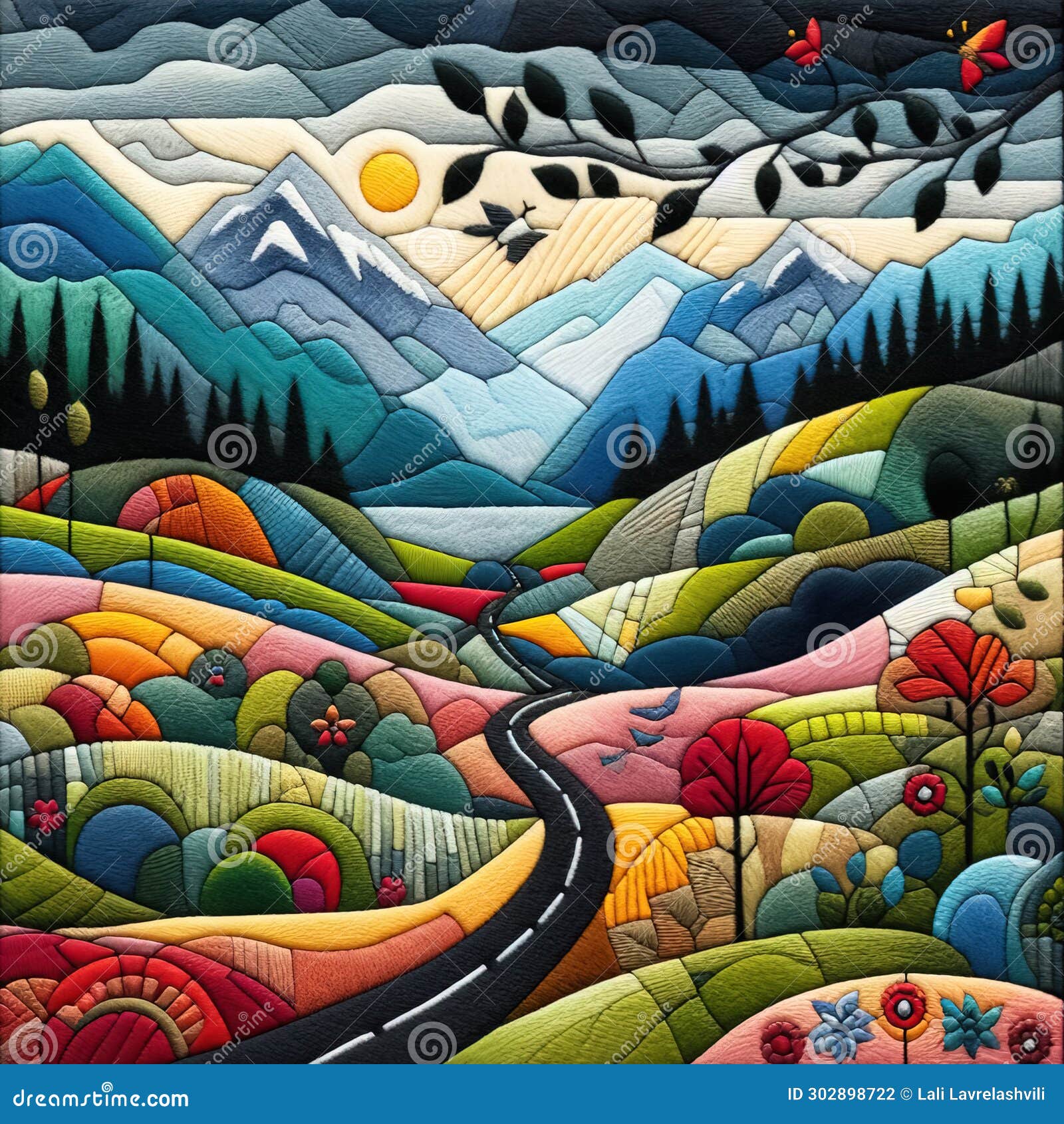 Felt Art Patchwork, Landscape of Beautiful Road in Mountains ...