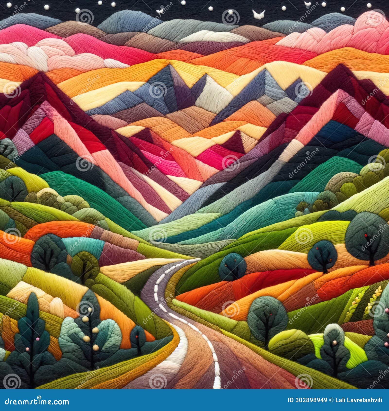 Felt Art Patchwork, Landscape of Beautiful Road in Mountains ...