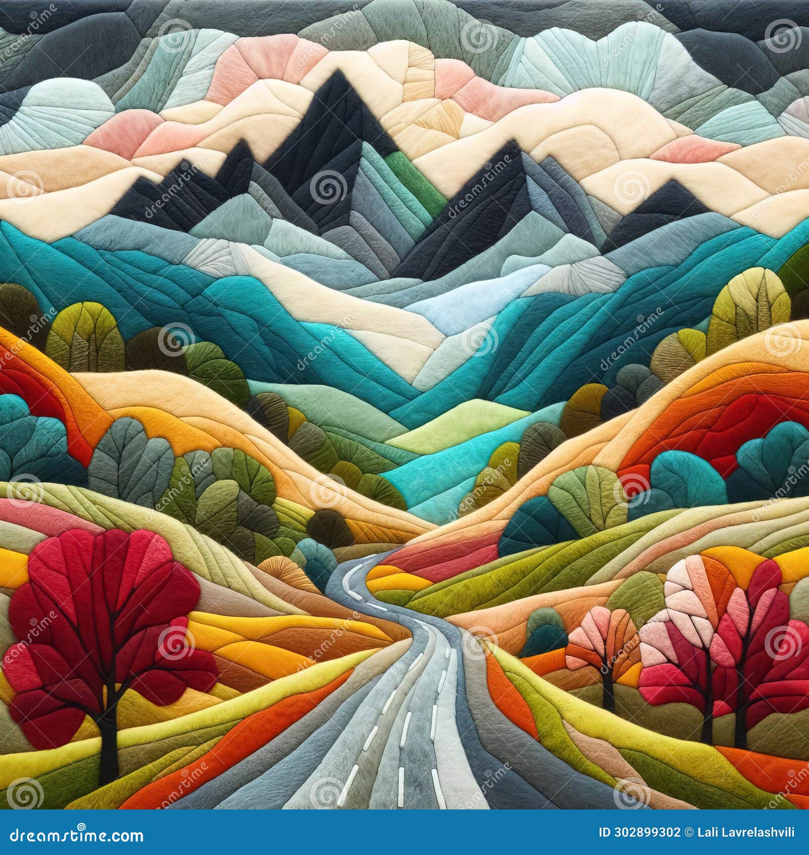 Felt Art Patchwork, Landscape of Beautiful Road in Mountains ...