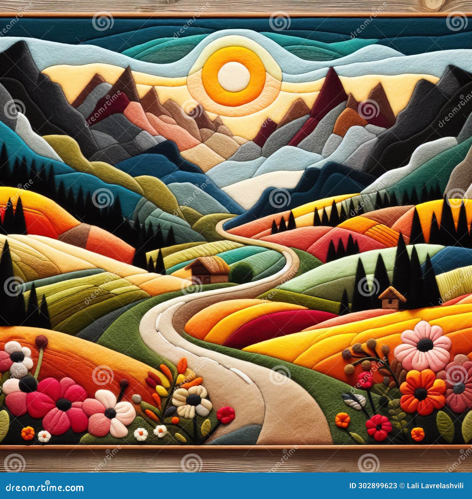 Felt Art Patchwork, Landscape of Beautiful Road in Mountains ...