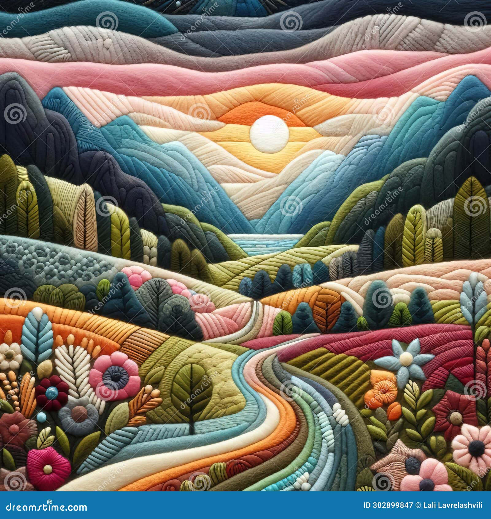 Felt Art Patchwork, Landscape of Beautiful Road in Mountains ...