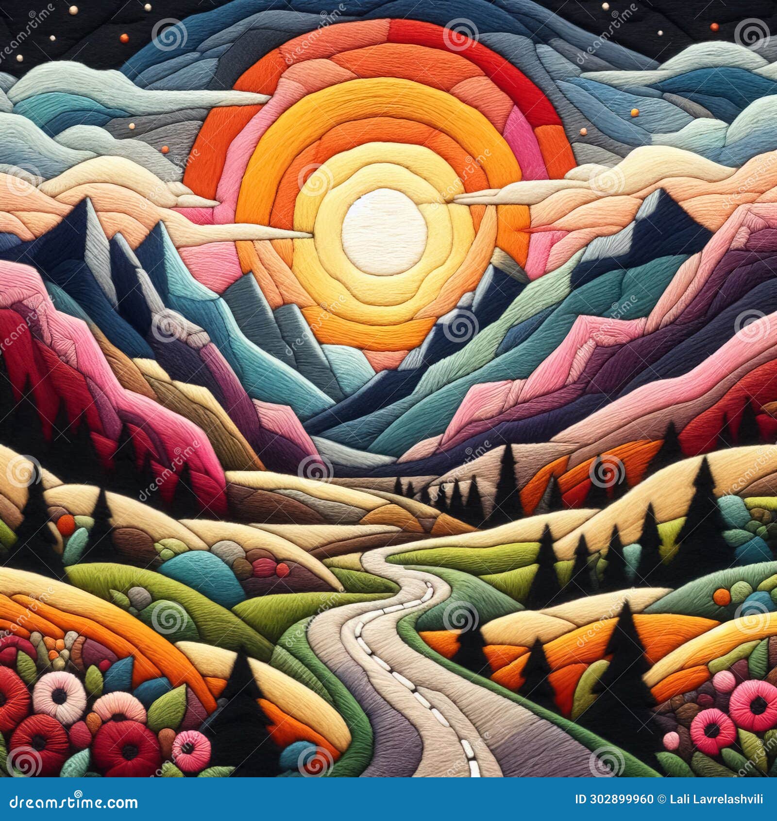 Felt Art Patchwork, Landscape of Beautiful Road in Mountains ...