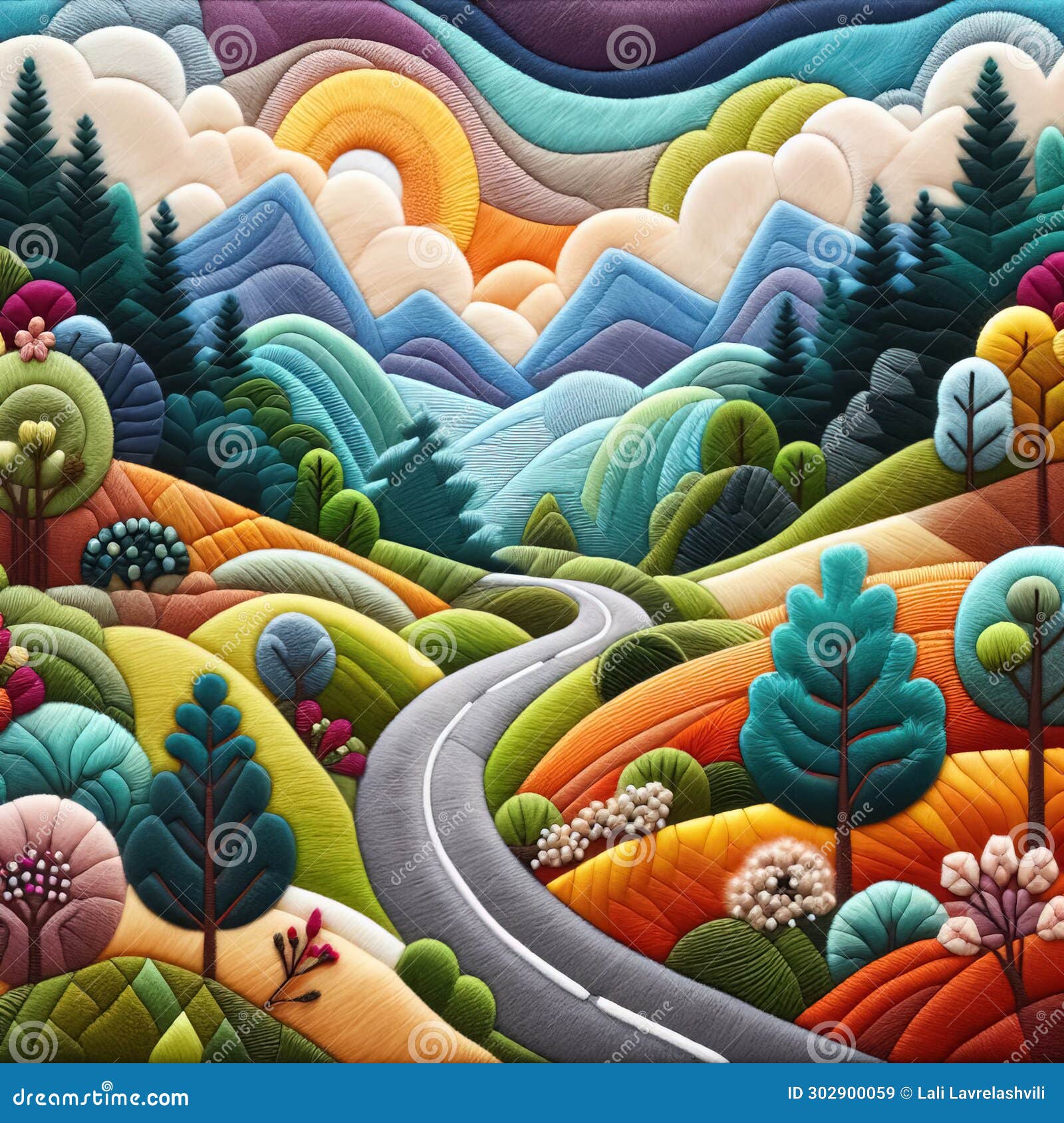 Felt Art Patchwork, Landscape of Beautiful Road in Mountains ...