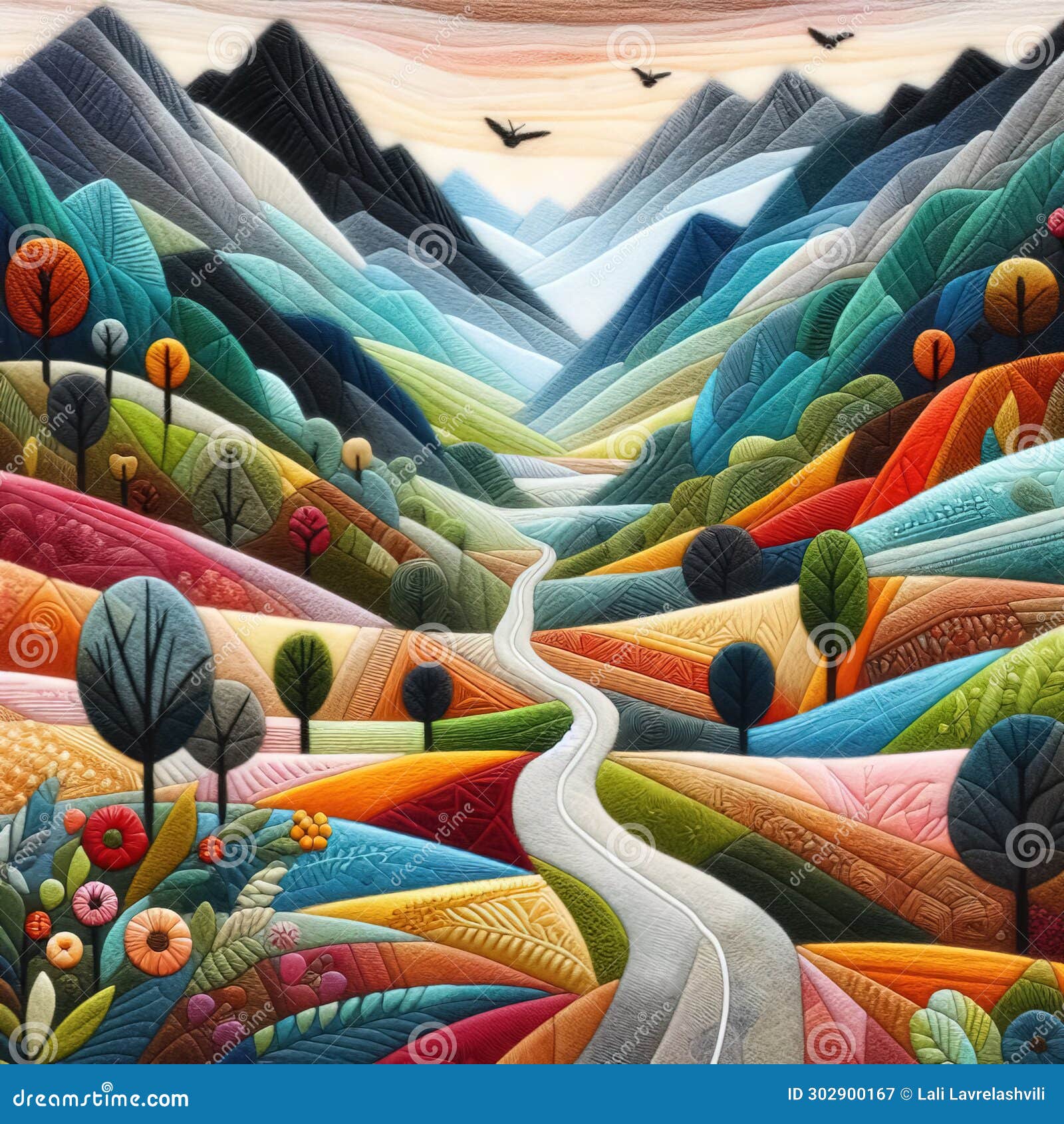 Felt Art Patchwork, Landscape of Beautiful Road in Mountains ...