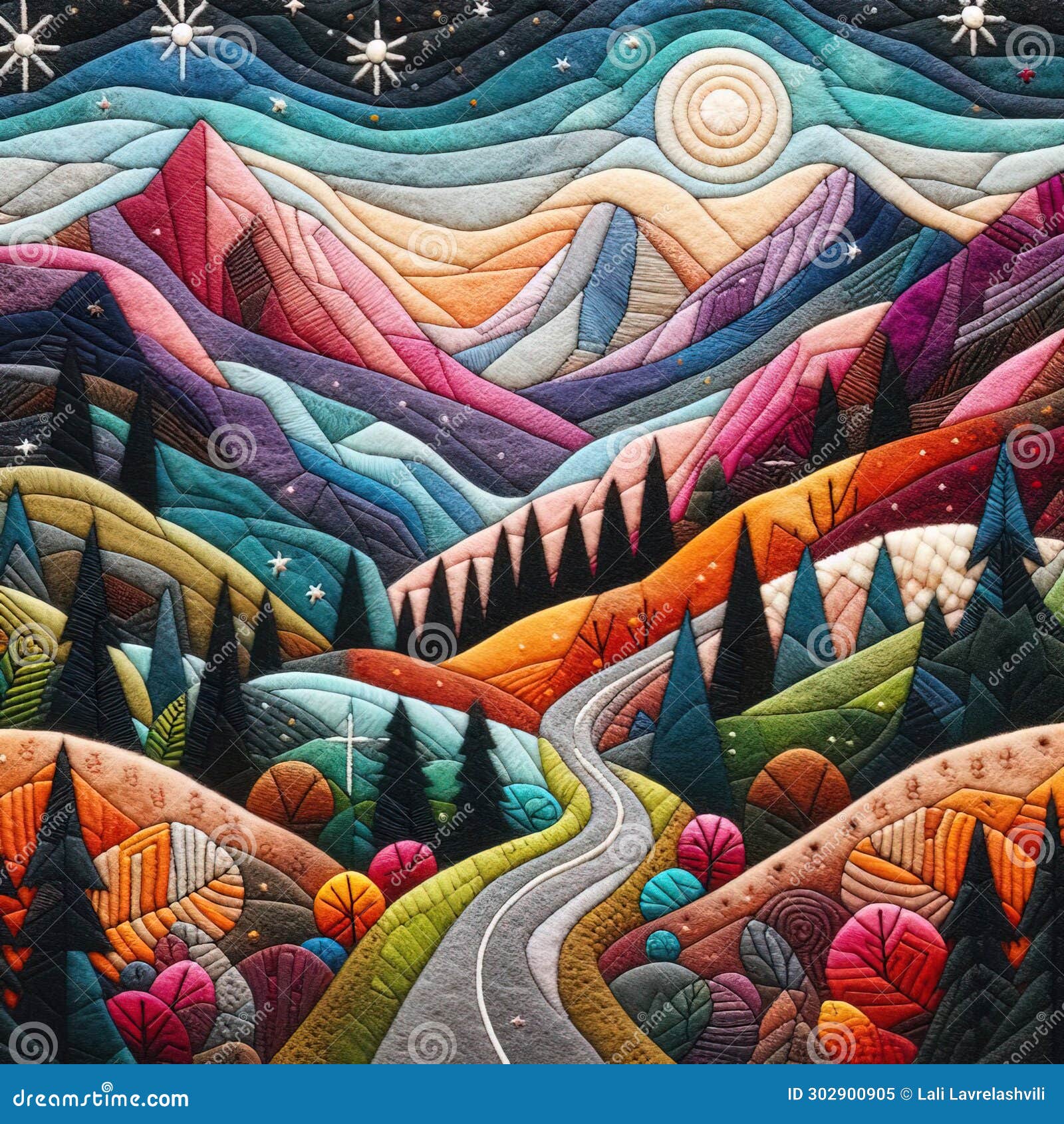 Felt Art Patchwork, Landscape of Beautiful Road in Mountains ...
