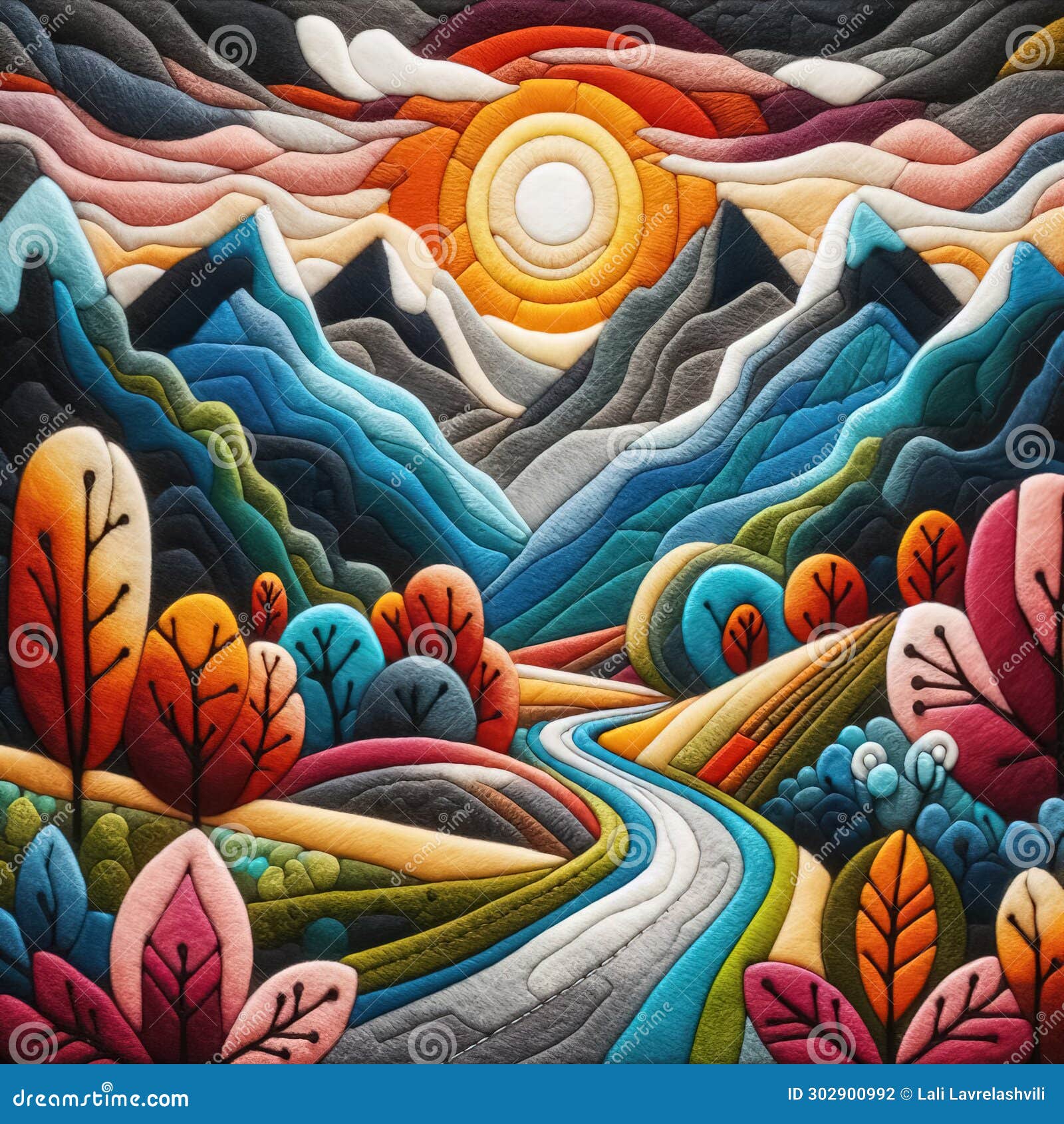 Felt Art Patchwork, Landscape of Beautiful Road in Mountains ...