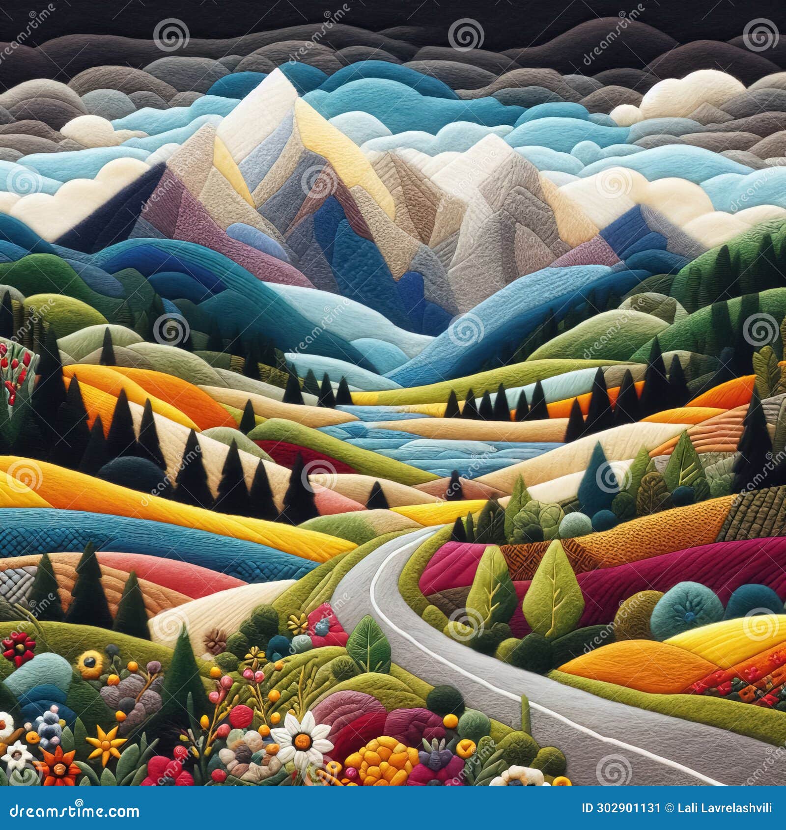 Felt Art Patchwork, Landscape of Beautiful Road in Mountains ...