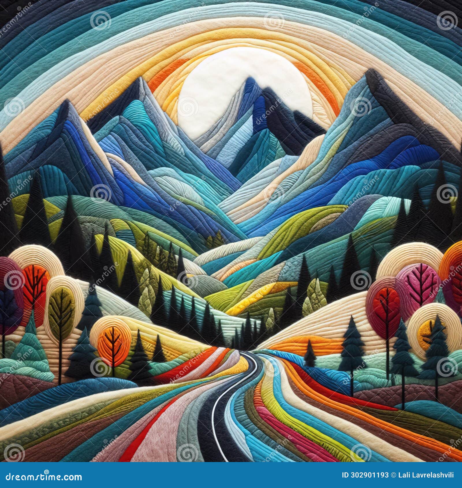 Felt Art Patchwork, Landscape of Beautiful Road in Mountains ...