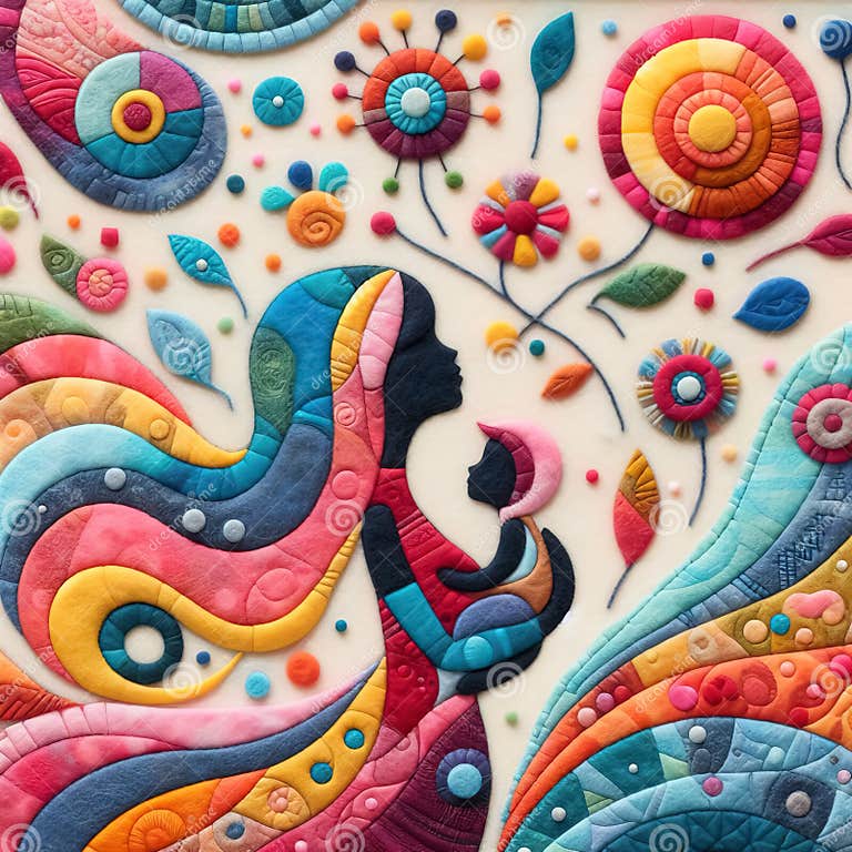 Felt Art Patchwork, Mother S Day Concept, Generative AI Stock ...