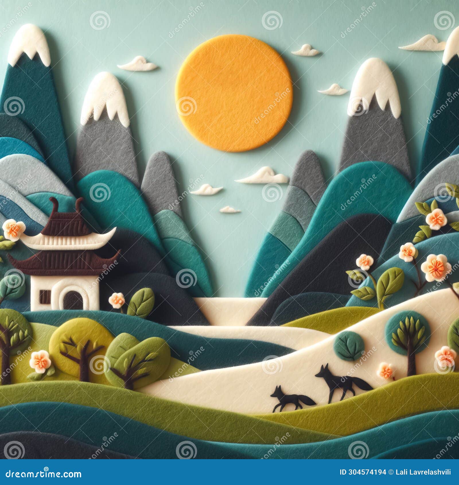 Felt Art Patchwork, Mountains Host Chinese Ancient Architecture ...