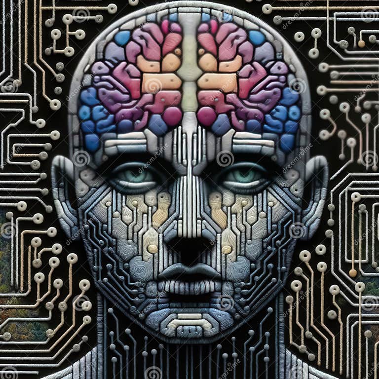 Felt Art Patchwork, Realistic Artificial Intelligence. Computer Mind ...