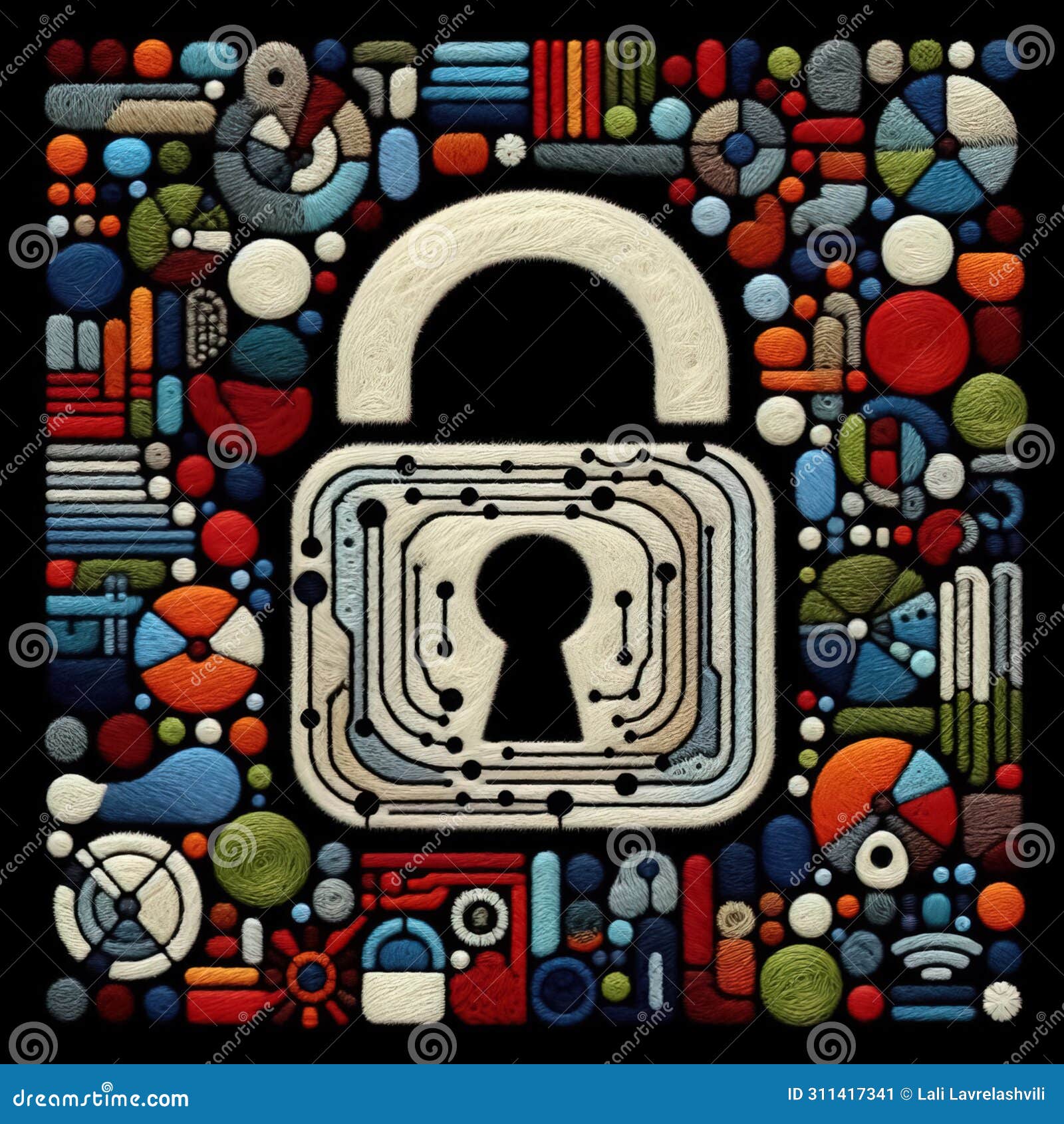 Felt Art Patchwork, Secure Data Lock Symbol, Representing the Ongoing ...