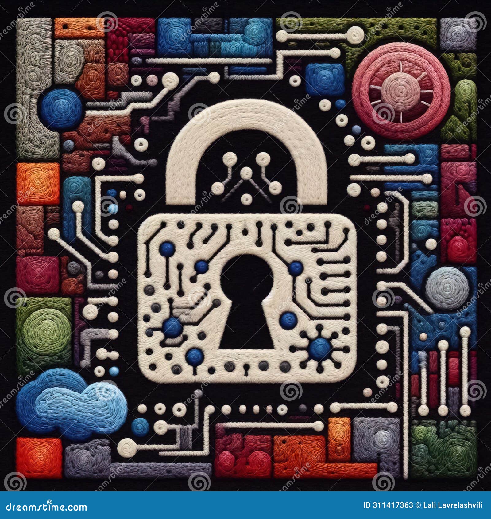 Felt Art Patchwork, Secure Data Lock Symbol, Representing the Ongoing ...