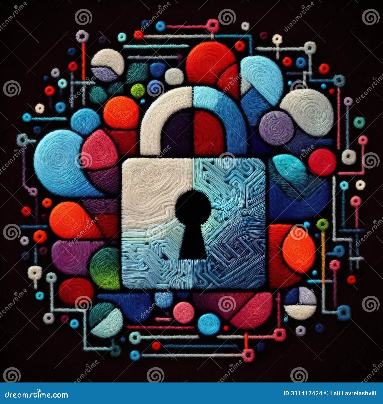 Felt Art Patchwork, Secure Data Lock Symbol, Representing the Ongoing ...