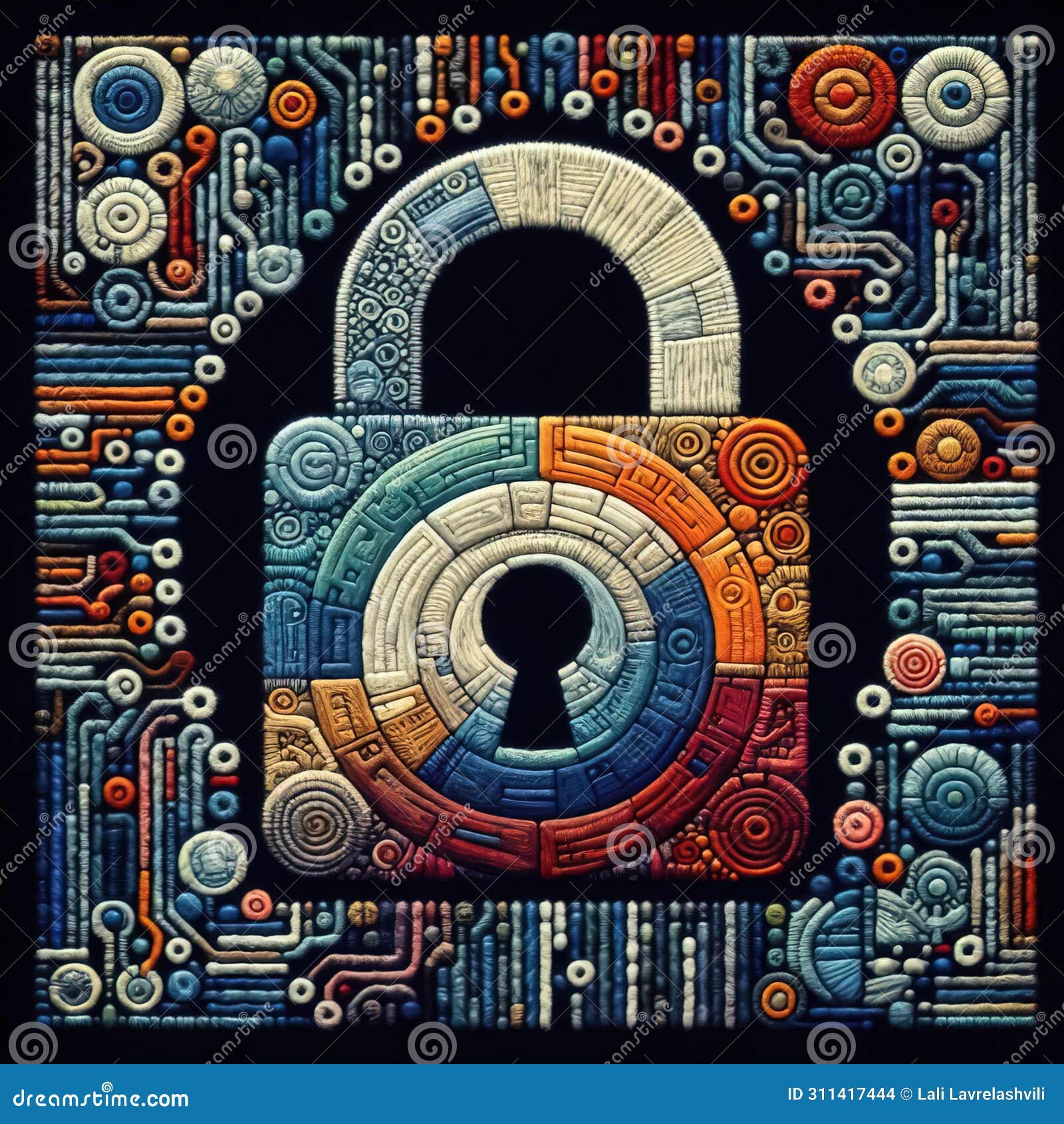 Felt Art Patchwork, Secure Data Lock Symbol, Representing the Ongoing ...