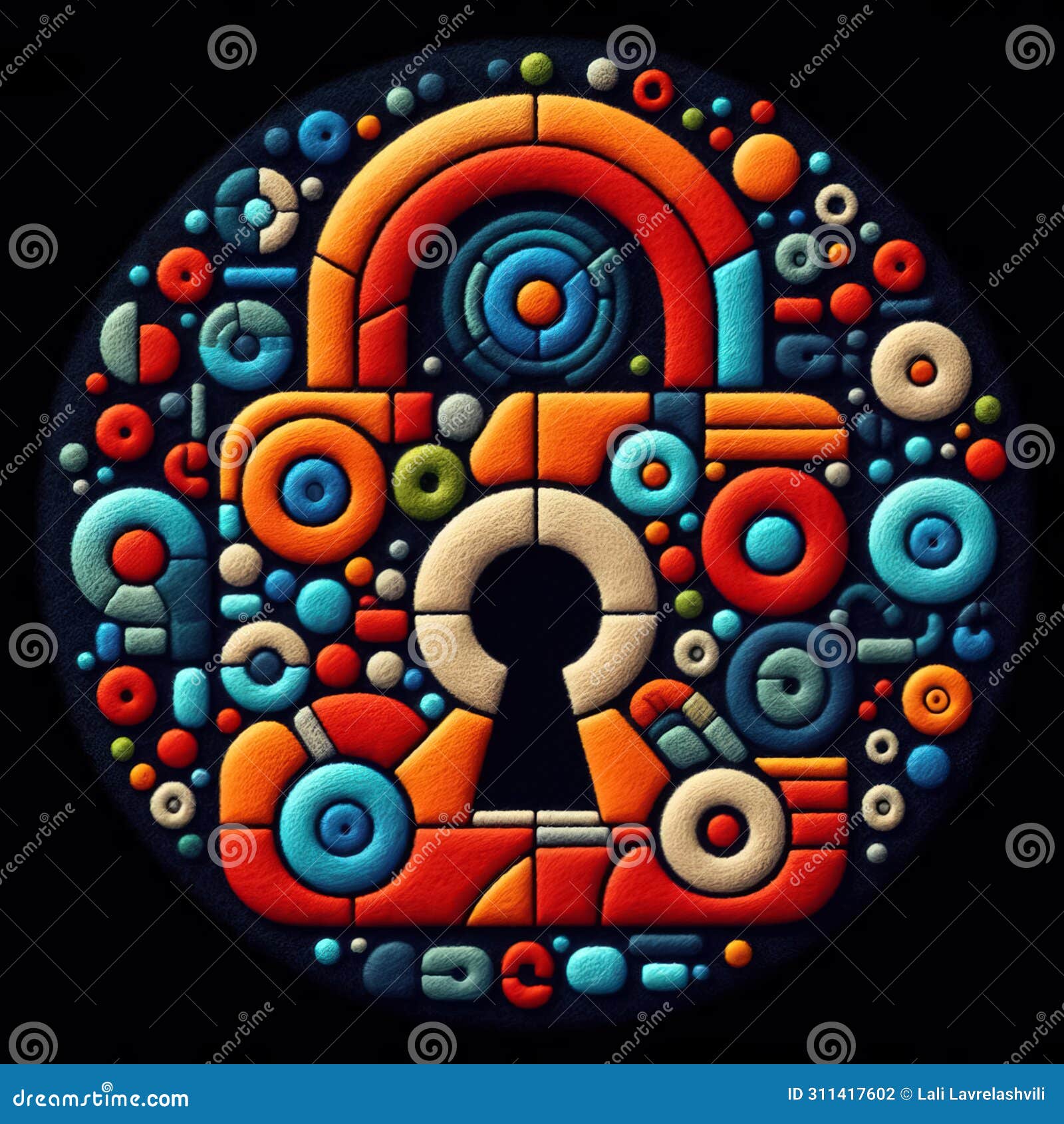 Felt Art Patchwork, Secure Data Lock Symbol, Representing the Ongoing ...
