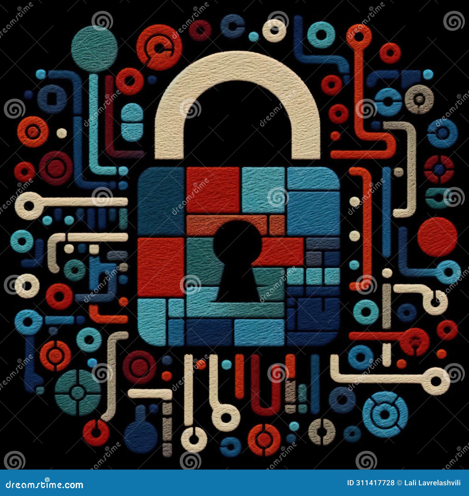 Felt Art Patchwork, Secure Data Lock Symbol, Representing the Ongoing ...