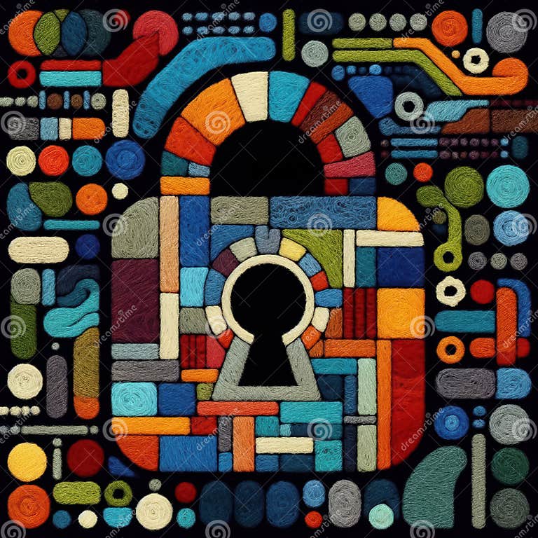 Felt Art Patchwork, Secure Data Lock Symbol, Representing the Ongoing Battle for Cybersecurity ...