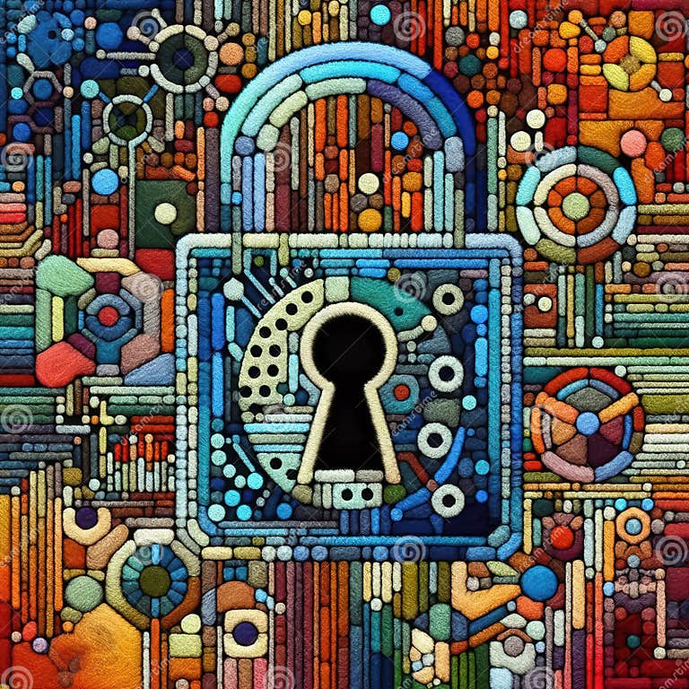 Felt Art Patchwork, Secure Data Lock Symbol, Representing the Ongoing ...