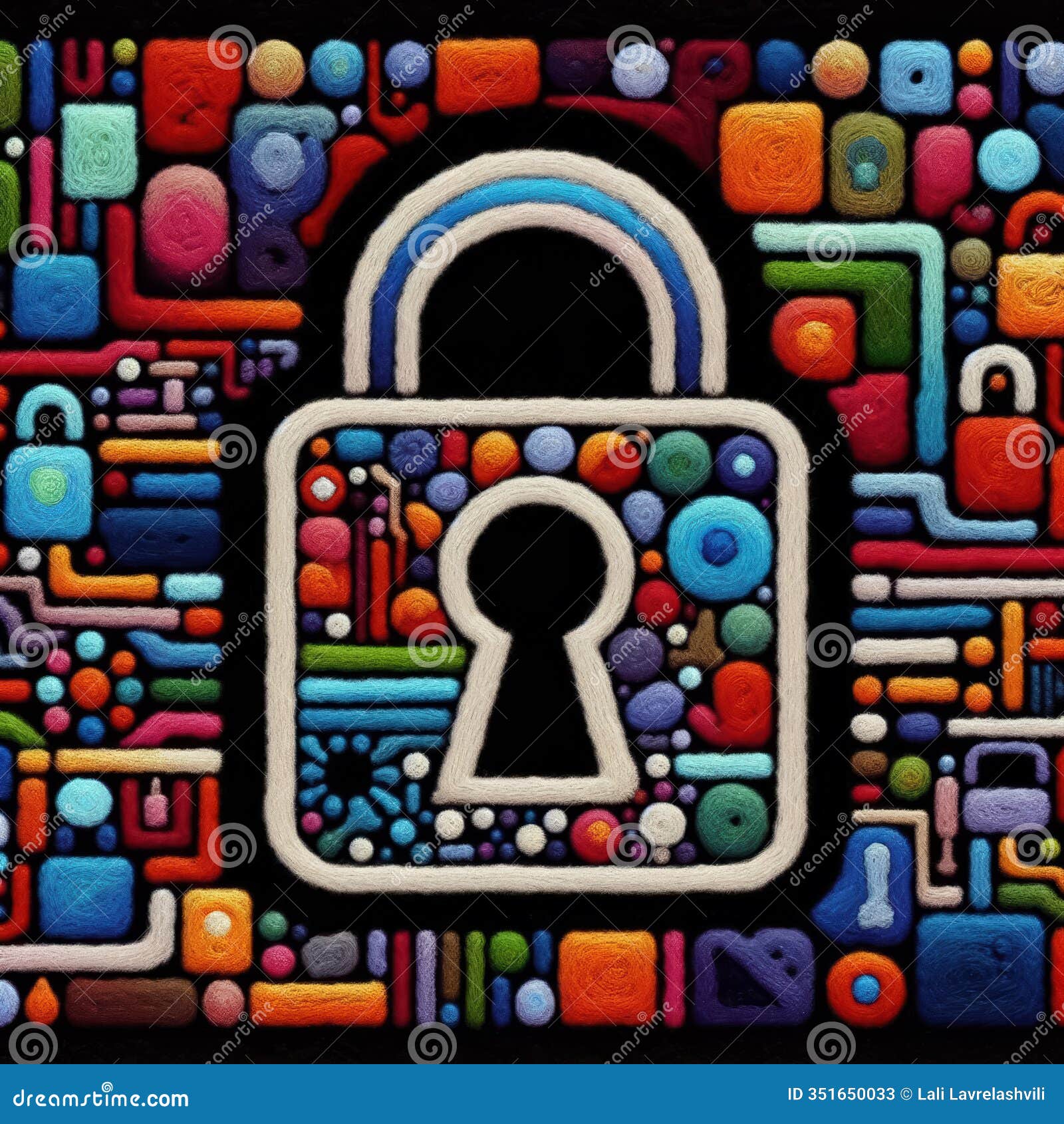 Felt Art Patchwork, Secure Data Lock Symbol, Representing the Ongoing ...