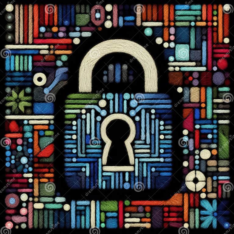 Felt Art Patchwork, Secure Data Lock Symbol, Representing the Ongoing ...