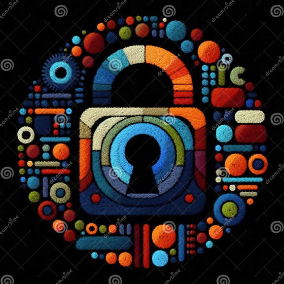 Felt Art Patchwork, Secure Data Lock Symbol, Representing the Ongoing Battle for Cybersecurity ...