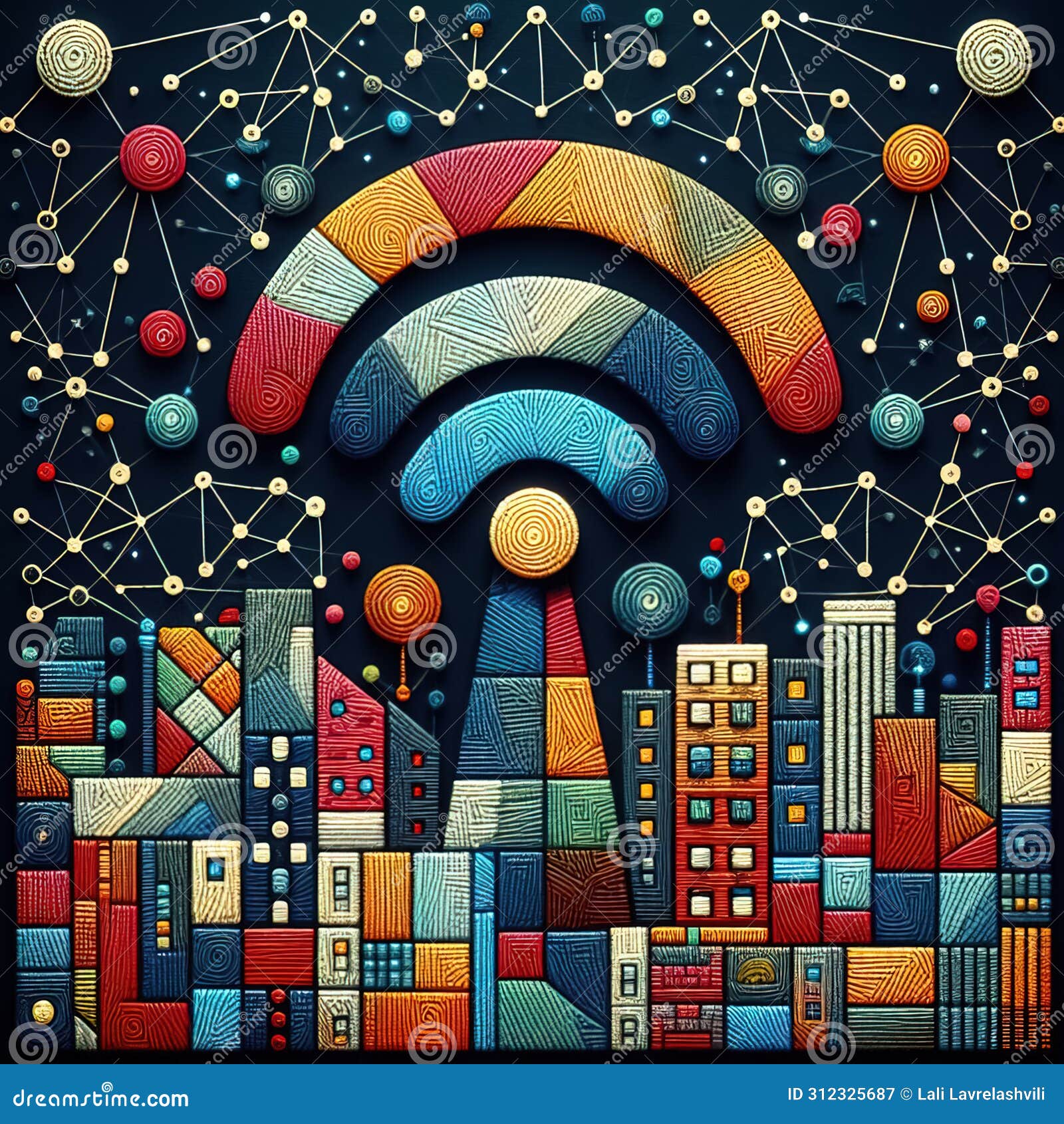 Felt Art Patchwork, Wi-Fi Smart City or Network, Building Automation ...