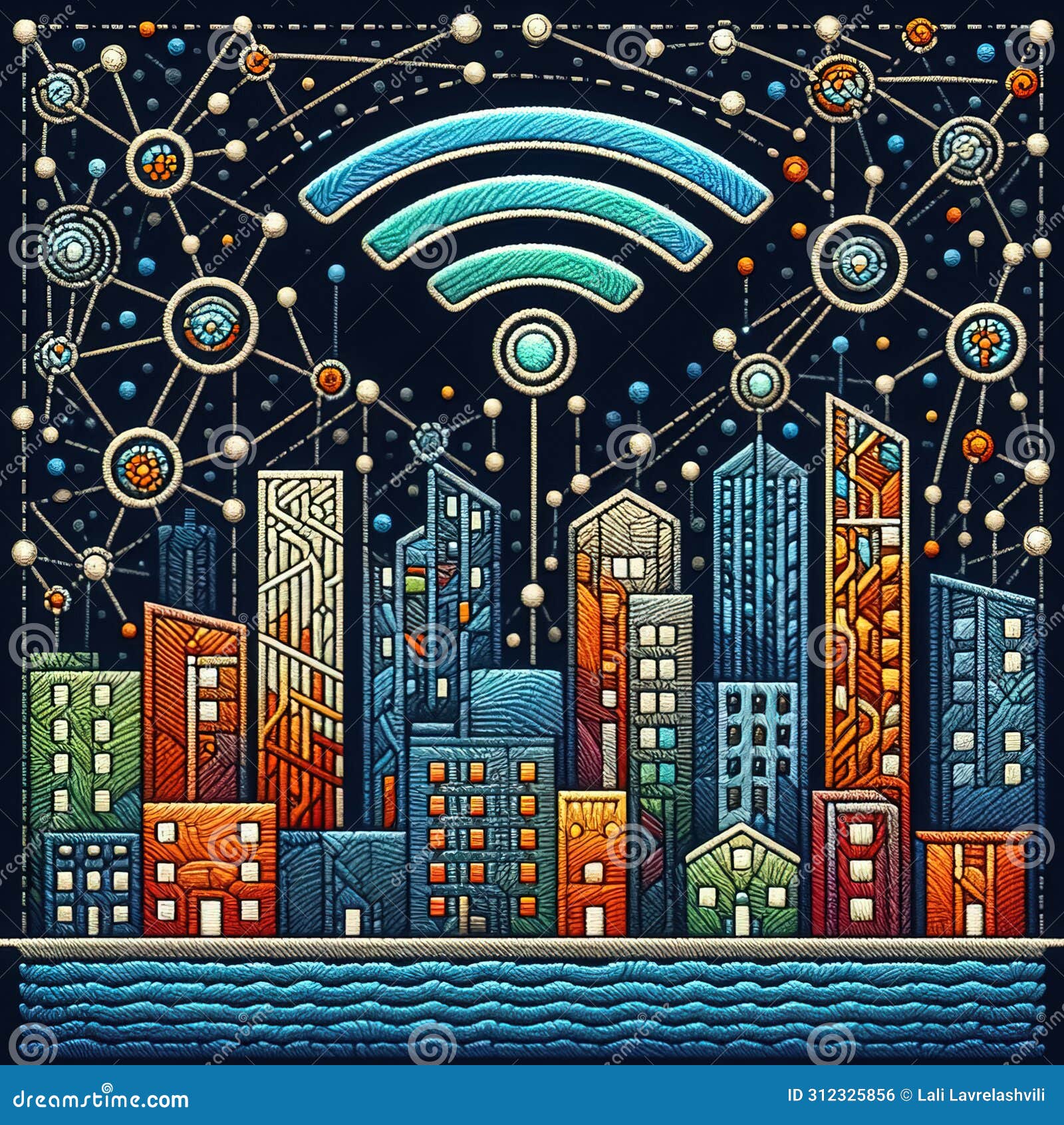 Felt Art Patchwork, Wi-Fi Smart City or Network, Building Automation ...