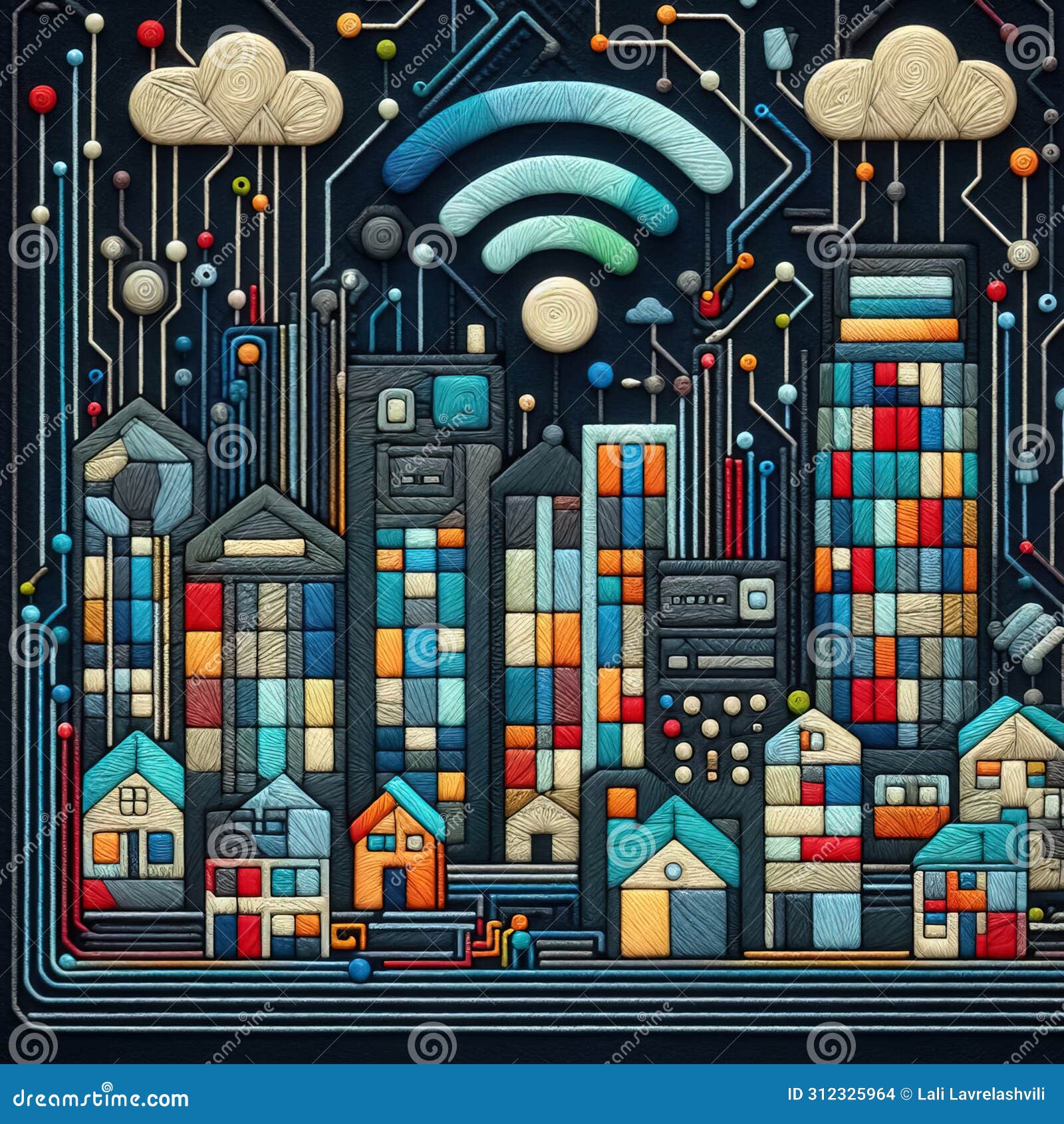 Felt Art Patchwork, Wi-Fi Smart City or Network, Building Automation ...