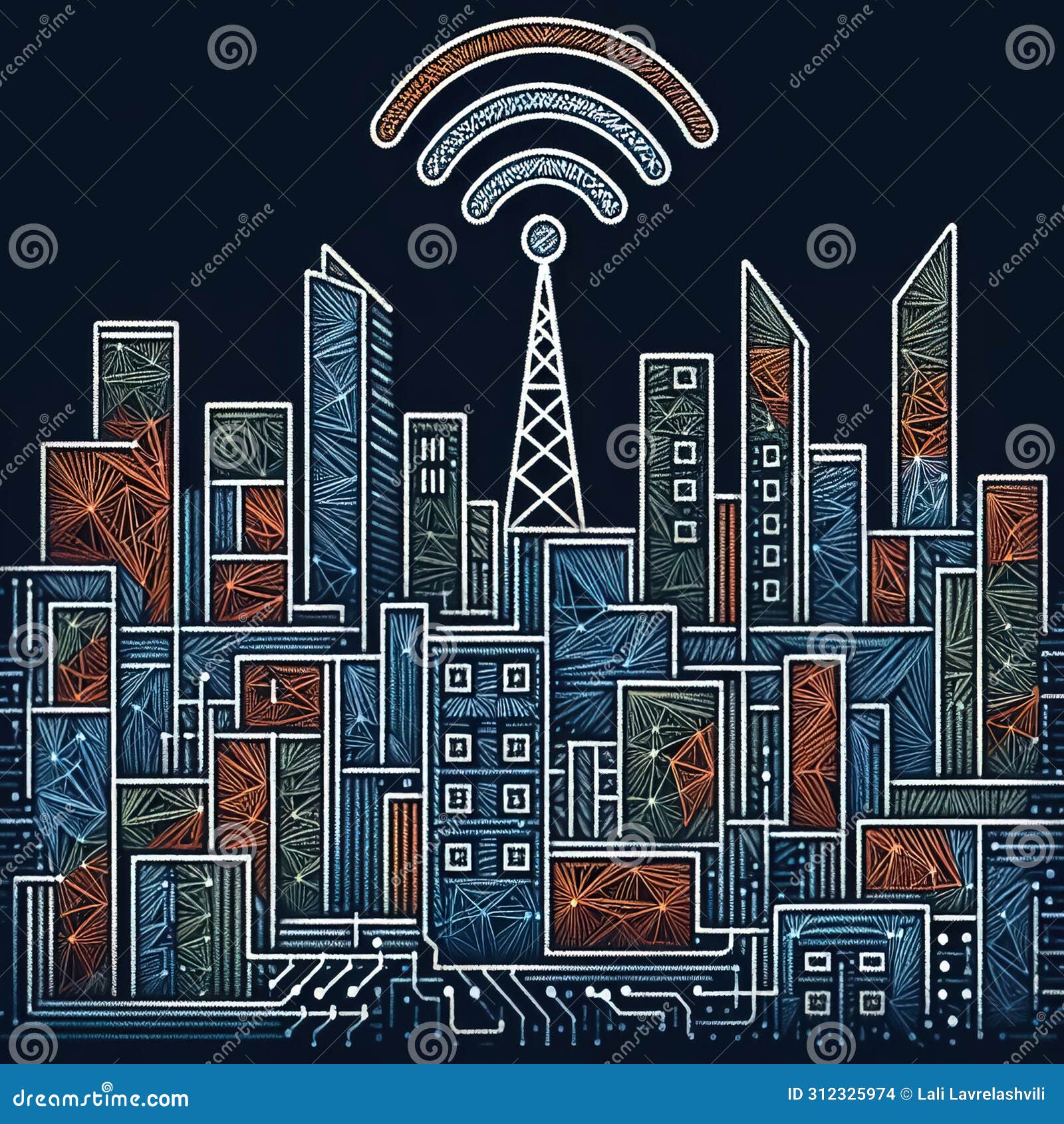 Felt Art Patchwork, Wi-Fi Smart City or Network, Building Automation ...