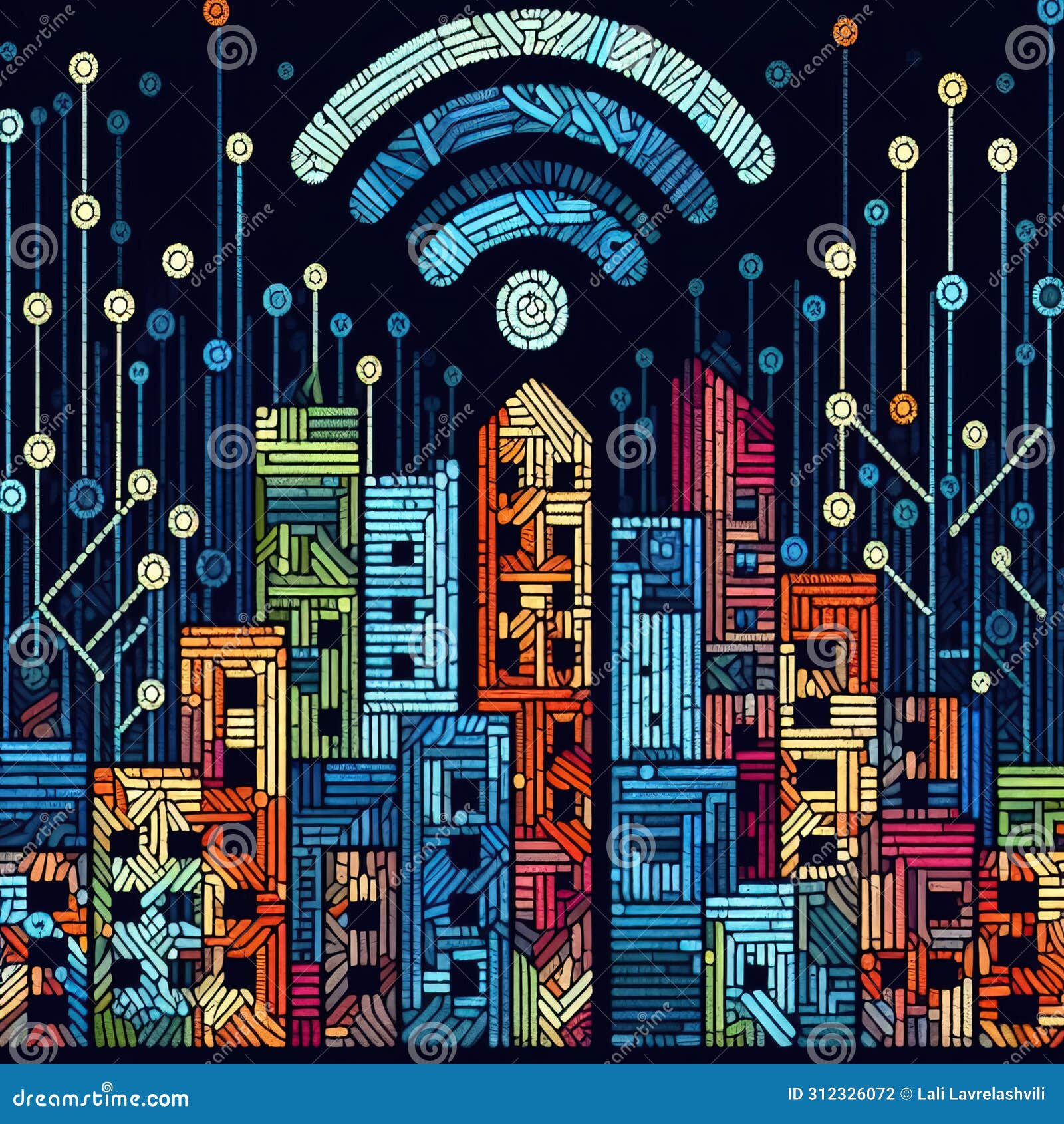 Felt Art Patchwork, Wi-Fi Smart City or Network, Building Automation ...