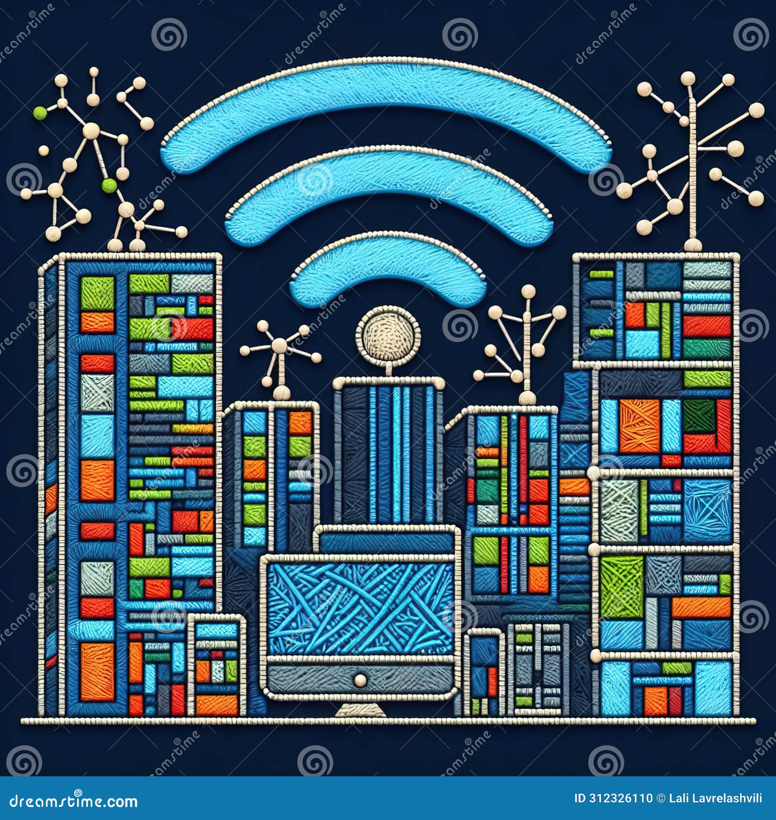 Felt Art Patchwork, Wi-Fi Smart City or Network, Building Automation ...