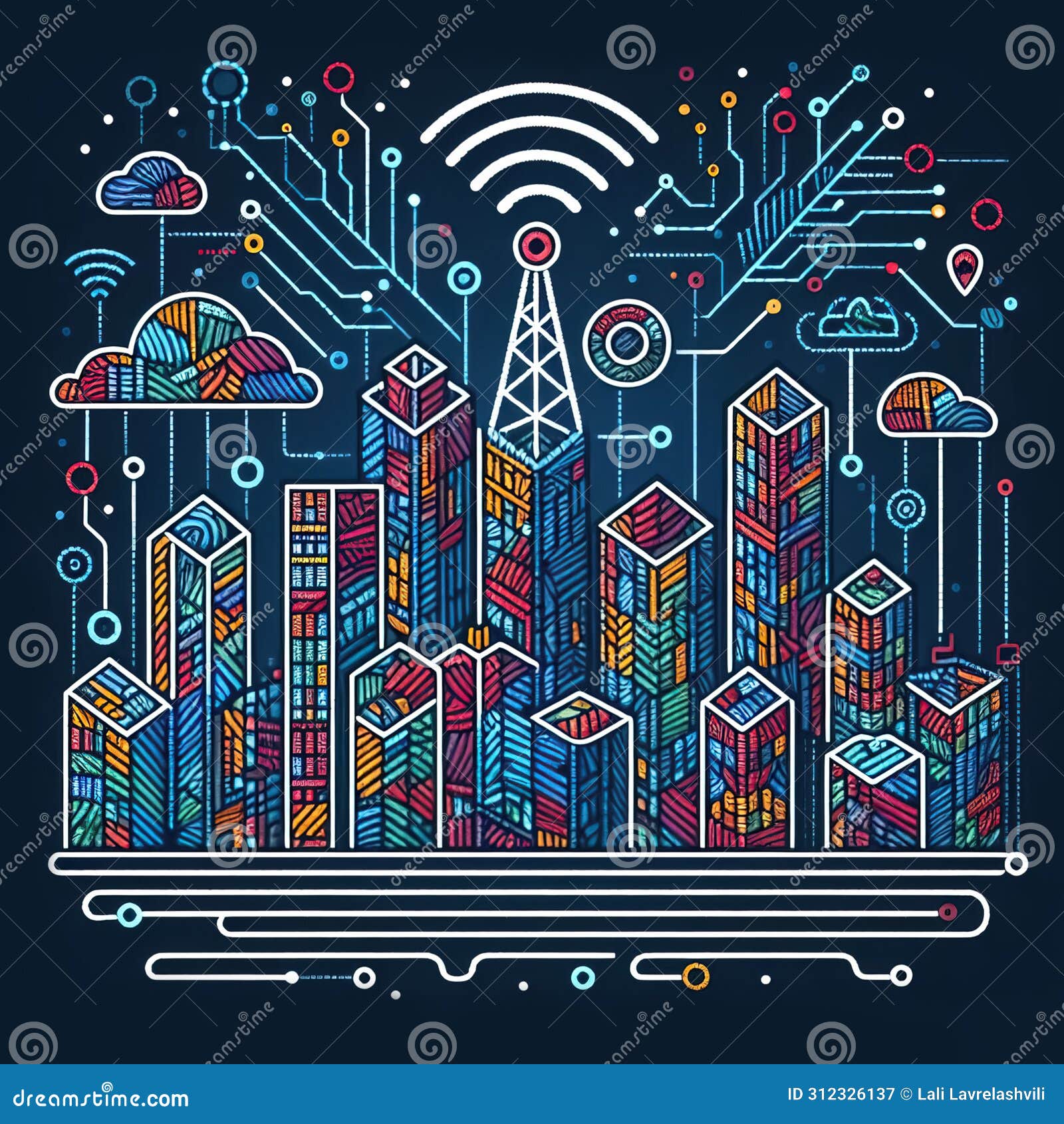 Felt Art Patchwork, Wi-Fi Smart City or Network, Building Automation ...