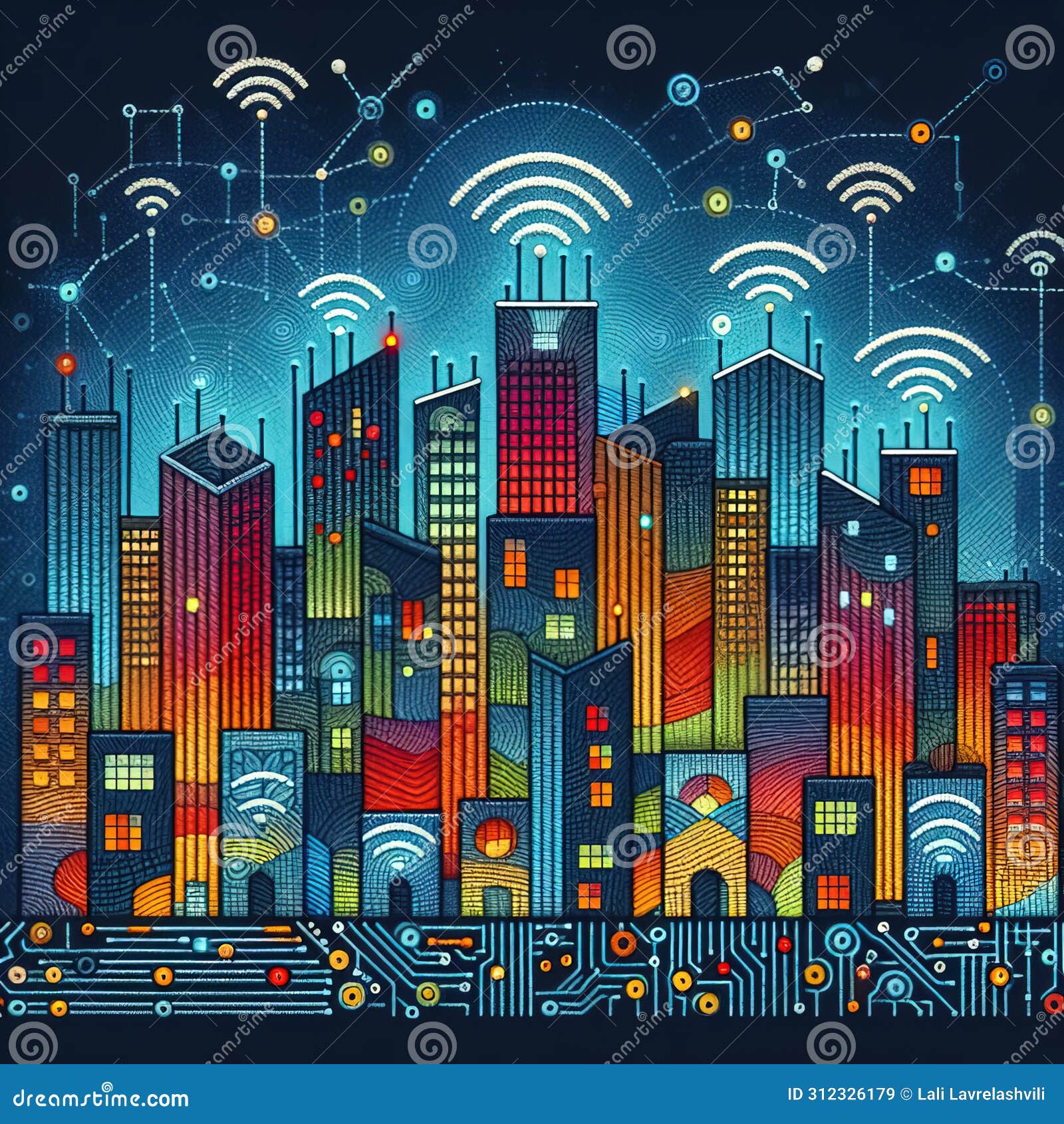 Felt Art Patchwork, Wi-Fi Smart City or Network, Building Automation ...