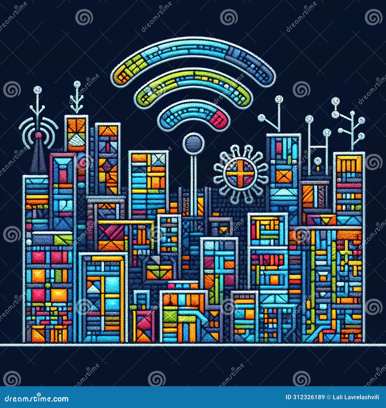 Felt Art Patchwork, Wi-Fi Smart City or Network, Building Automation ...