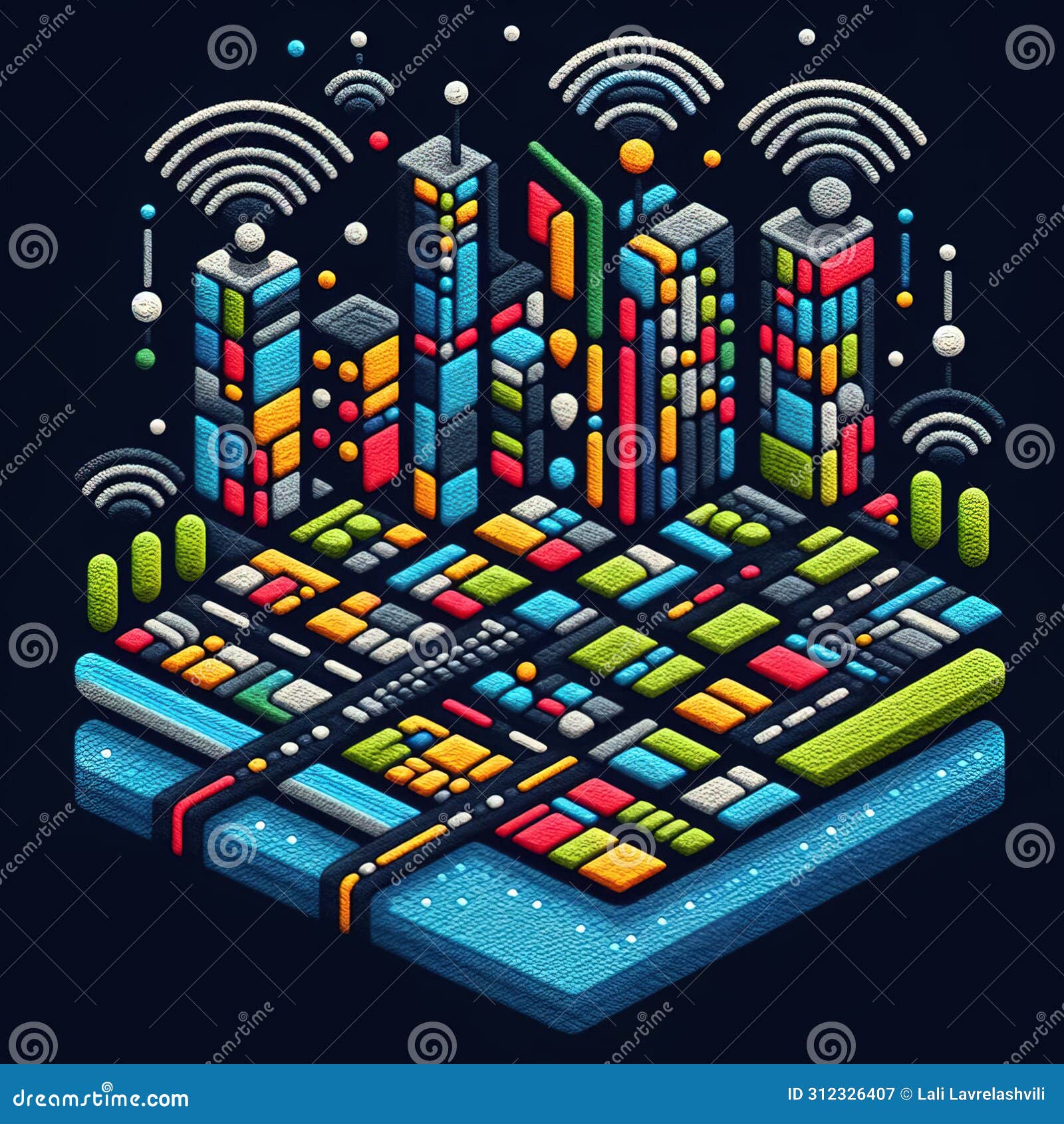 Felt Art Patchwork, Wi-Fi Smart City or Network, Building Automation ...