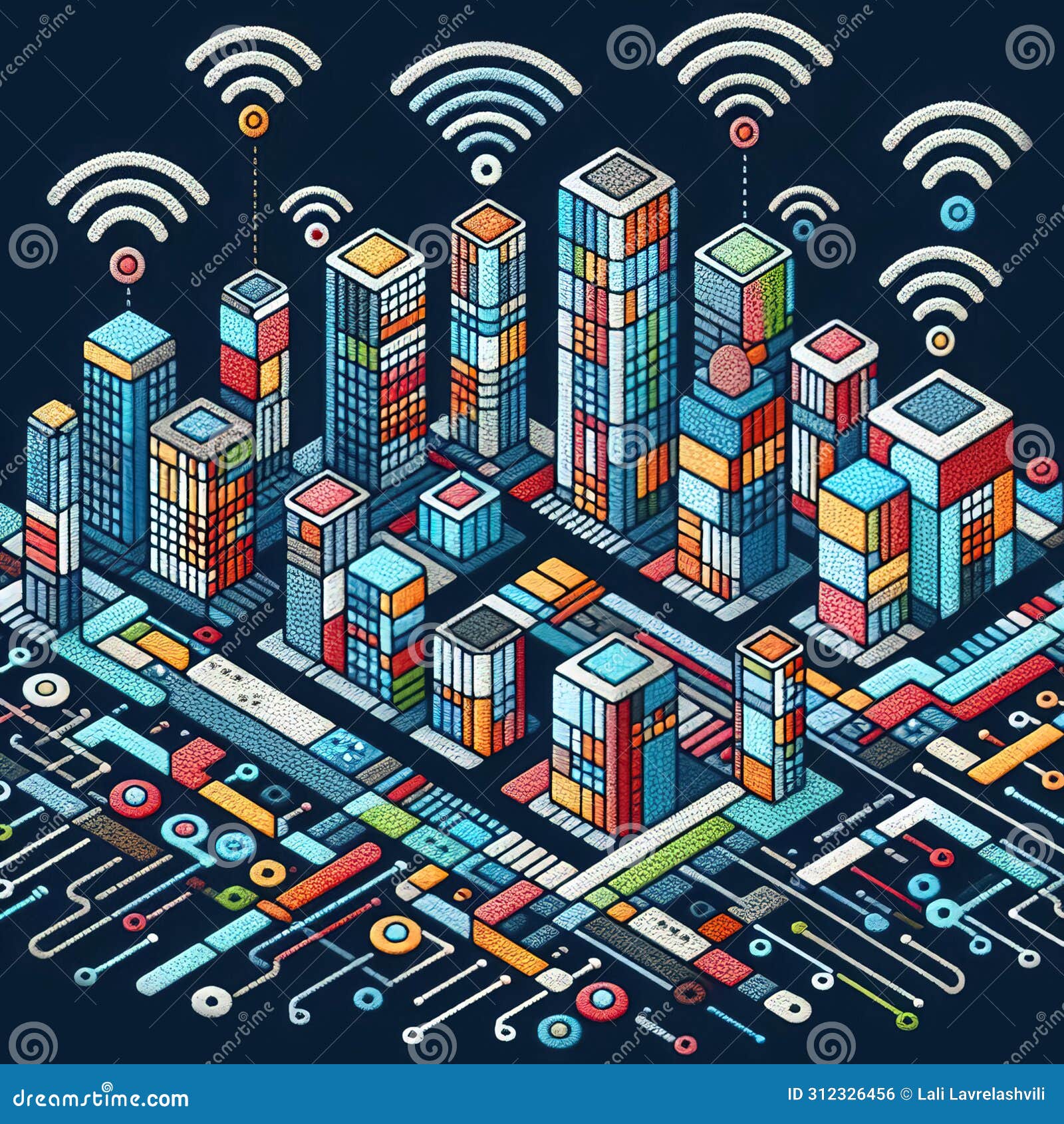 Felt Art Patchwork, Wi-Fi Smart City or Network, Building Automation ...