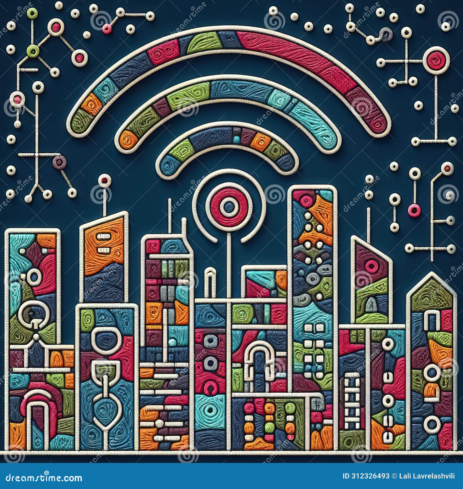 Felt Art Patchwork, Wi-Fi Smart City or Network, Building Automation ...