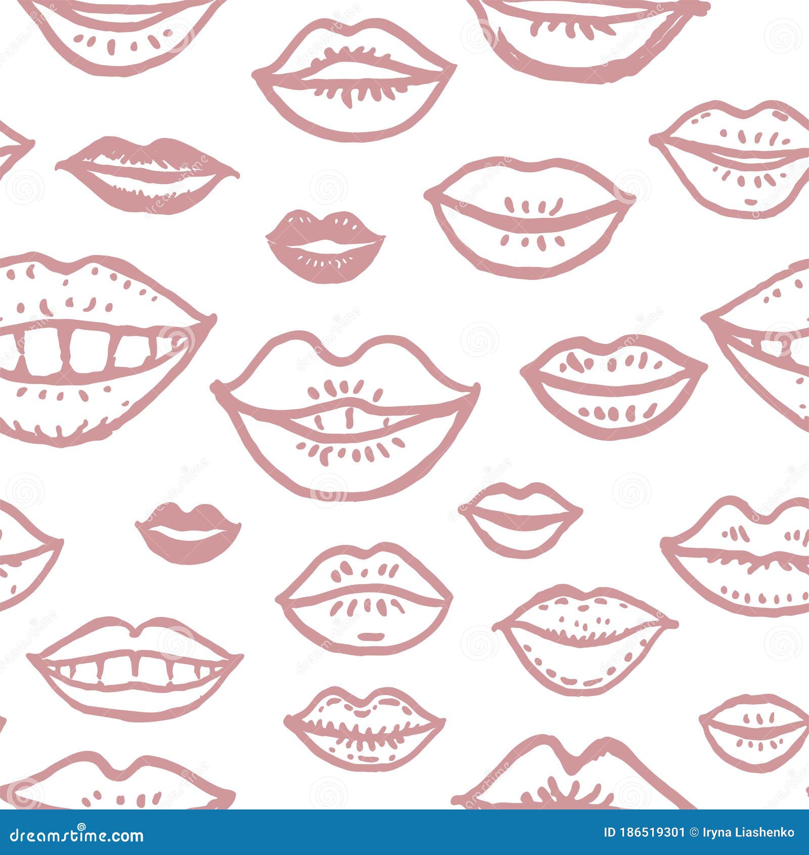 Felt-tip Pen Hand Drawn Lips Seamless Pattern. Stock Illustration ...