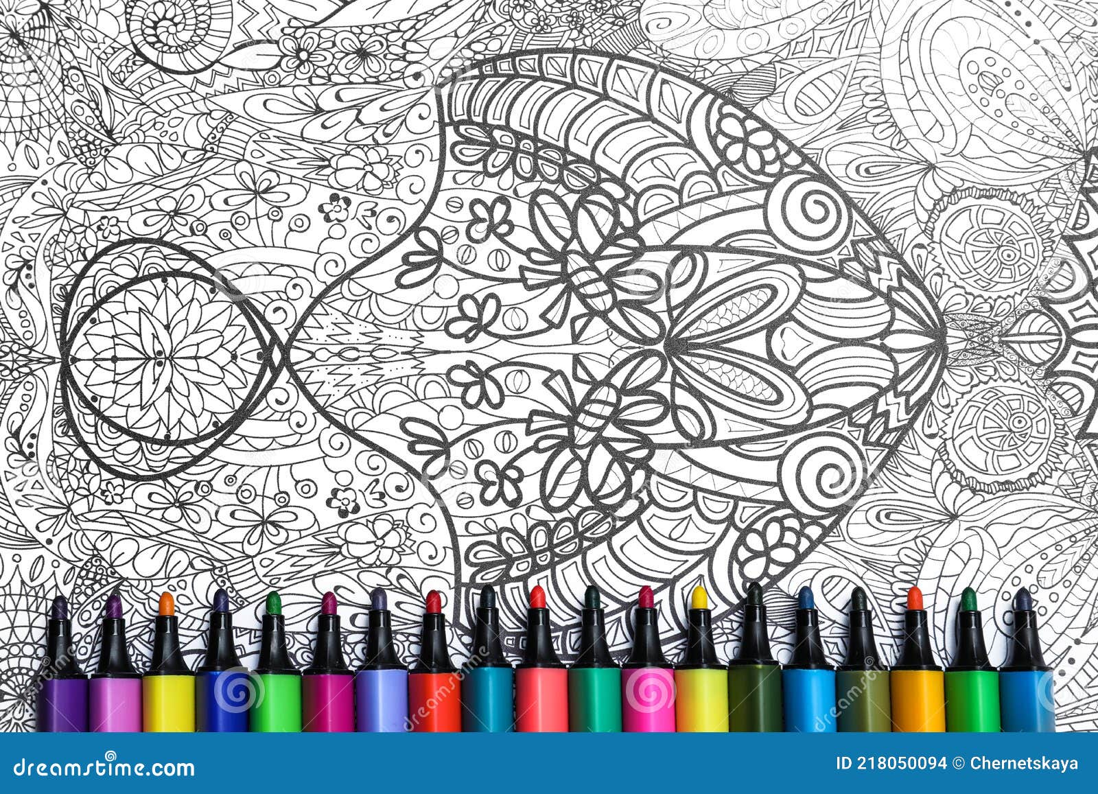 Felt Tip Pens on Antistress Coloring Page, Top View Stock Photo - Image ...