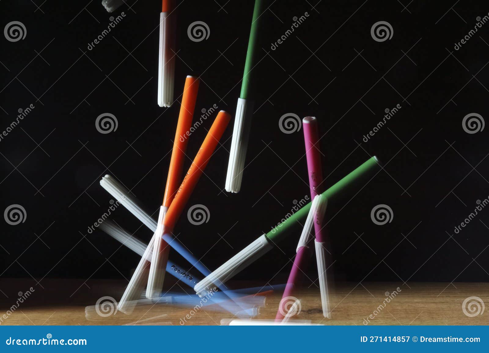 Felt-tip Pens Falling on a Table Stock Image - Image of table, speed ...
