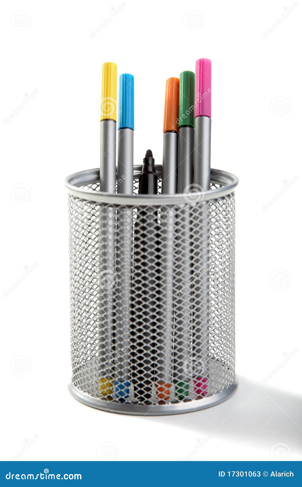 Felt-tip Pens in a Support of Silver Colour Stock Image - Image of ...