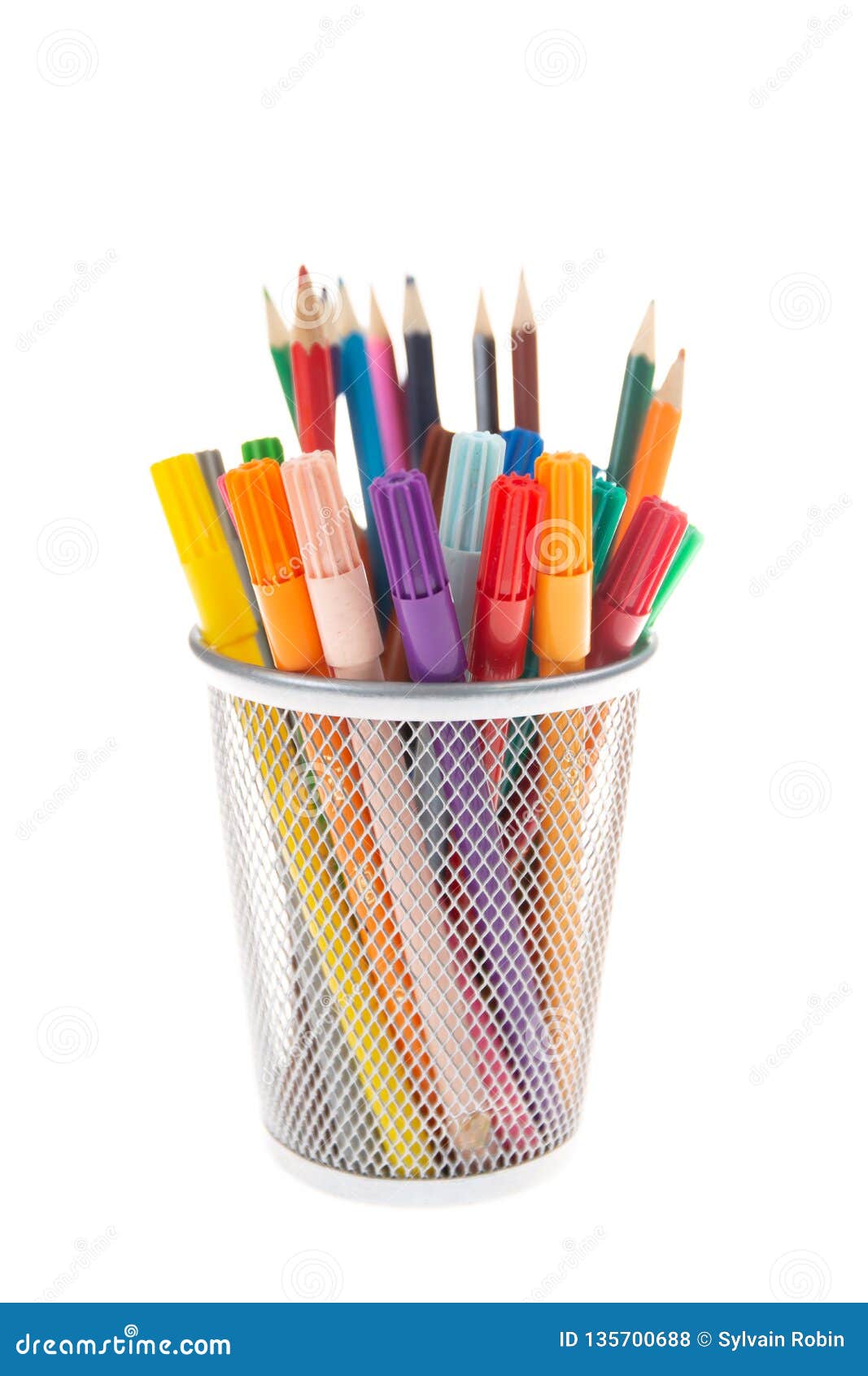 Felts and Colored Pencils in a Metal Pot with Select Focus Stock Photo ...