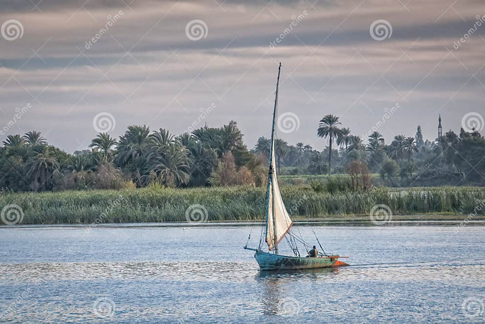 A Traditional Felucca Sailing on the Nile River Stock Image - Image of ...