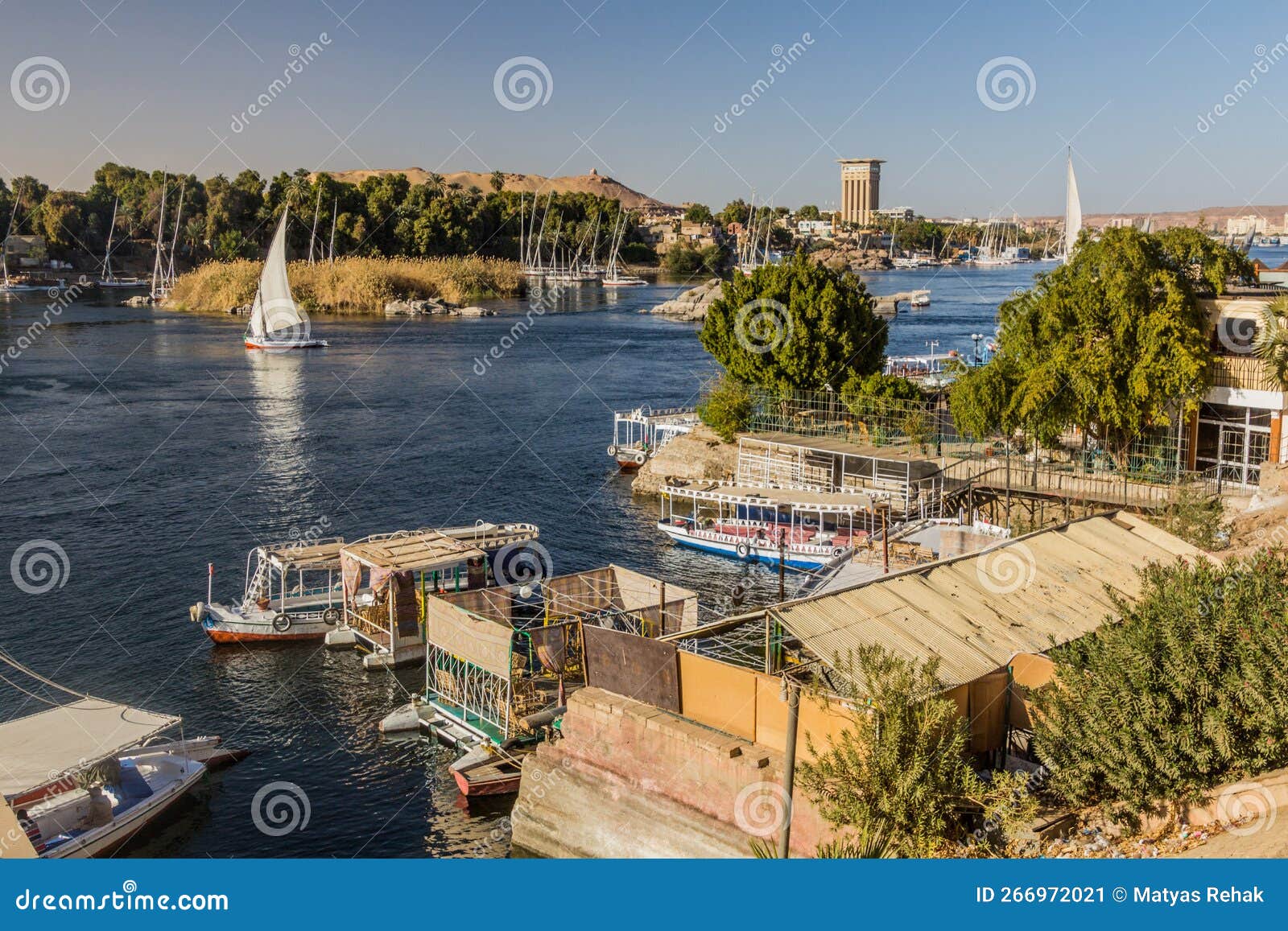 Felucca Sail Boats at the River Nile in Aswan, Egy Stock Image - Image ...