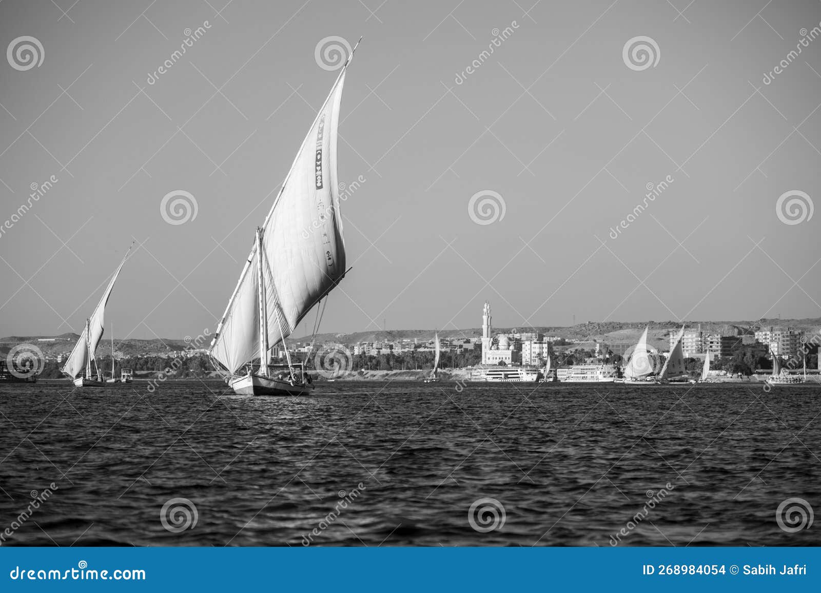 Felucca Sailboats on Nile River in Black and White Editorial Stock ...