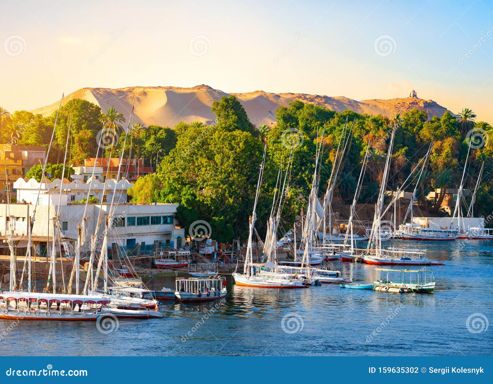 Feluccas in Aswan stock photo. Image of sail, archeology - 159635302